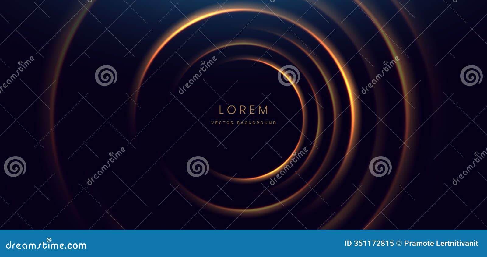Gold Circles Ray with Lighting Effect on Dark Blue Background Stock Illustration - Illustration ...
