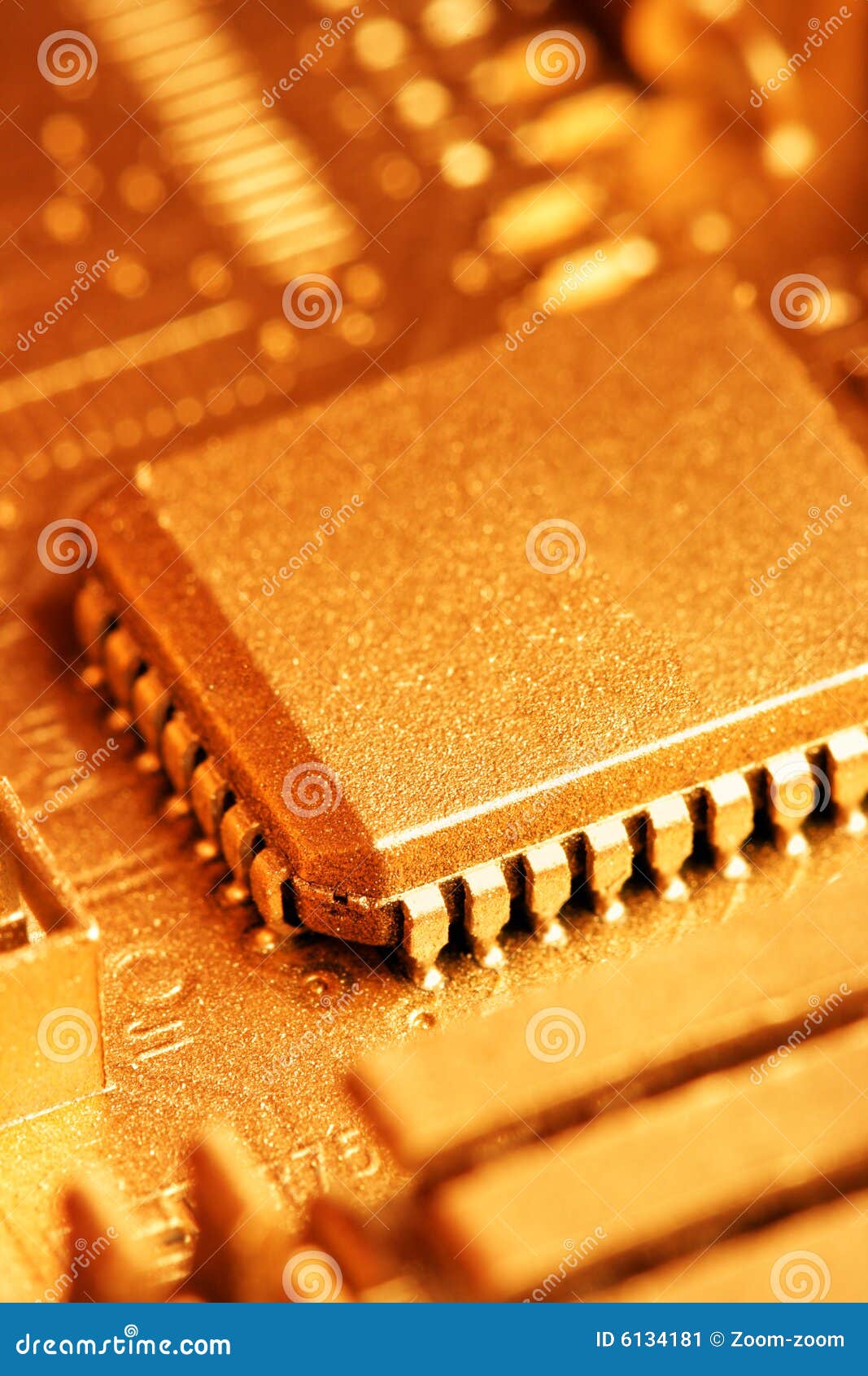 Gold Circuit Board with Chip Stock Image - Image of electrician ...