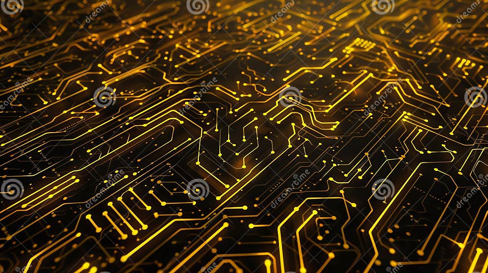 Gold Circuit Board with Intricate Cables, a Digital Pattern of ...