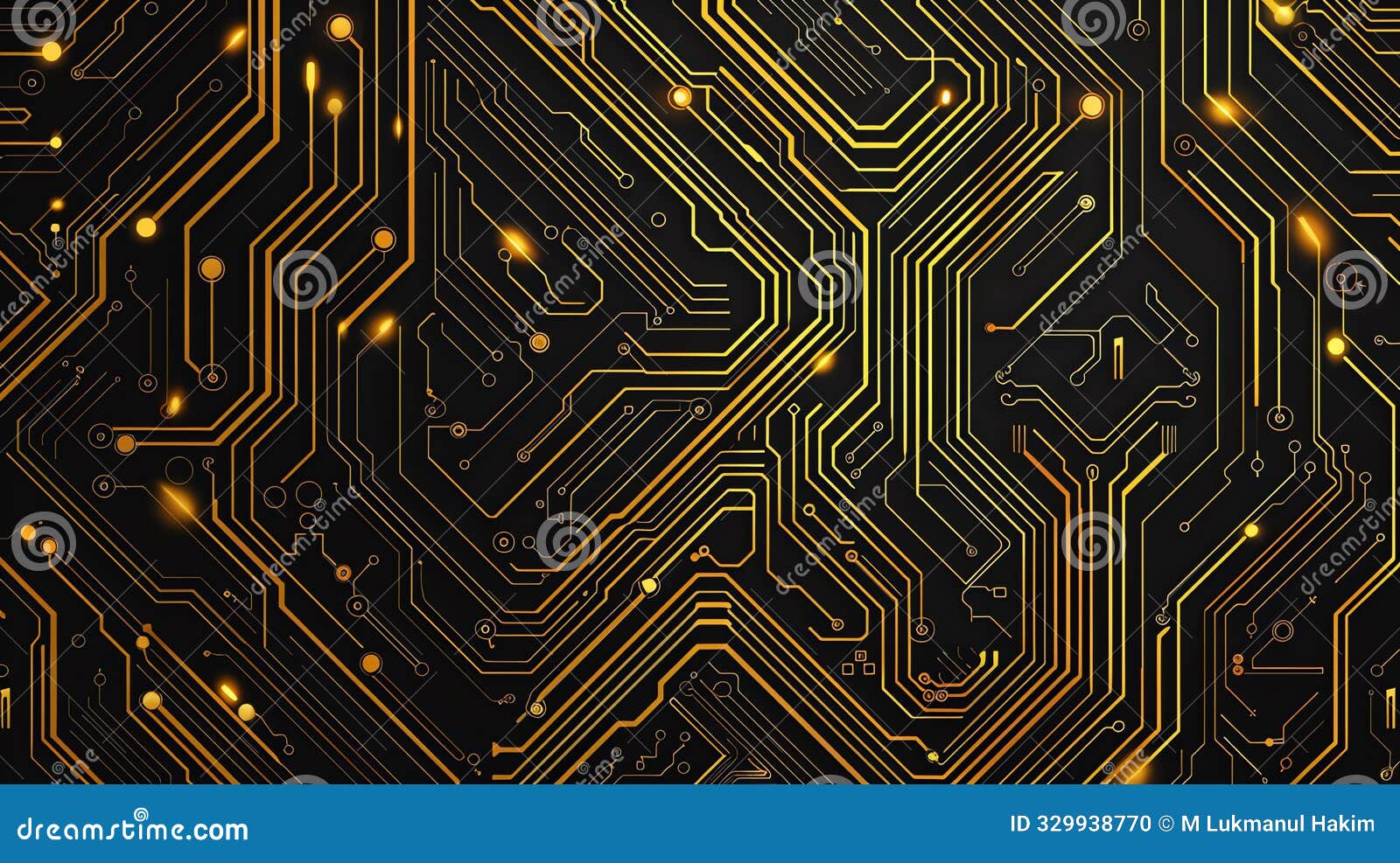 Gold Circuit Board Technology Background with Glowing Nodes Stock Photo ...