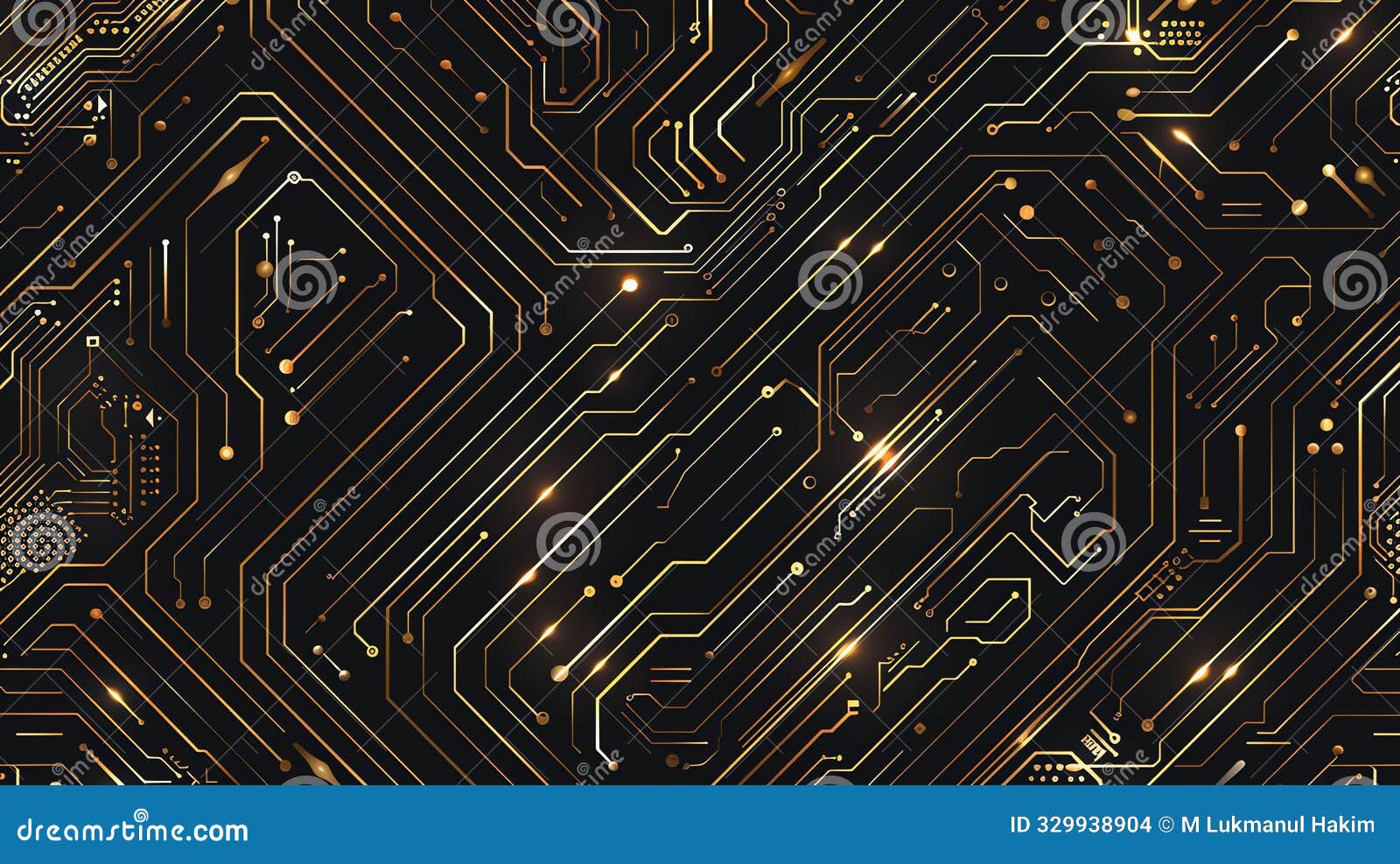 Gold Circuit Board Technology Background with Glowing Nodes Stock Photo ...