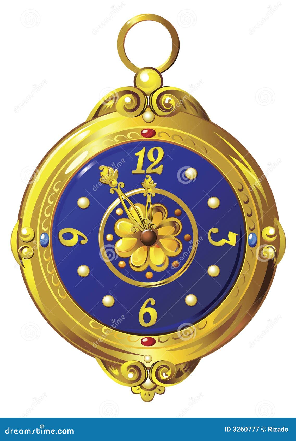 Gold clock stock vector. Illustration of dial, decoration - 3260777