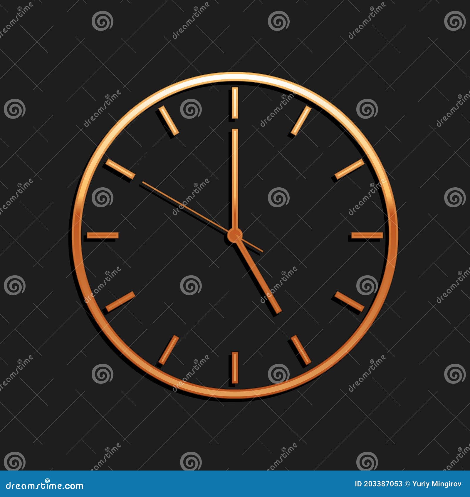 Gold Clock Icon Isolated on Black Background. Time Symbol. Long Shadow ...