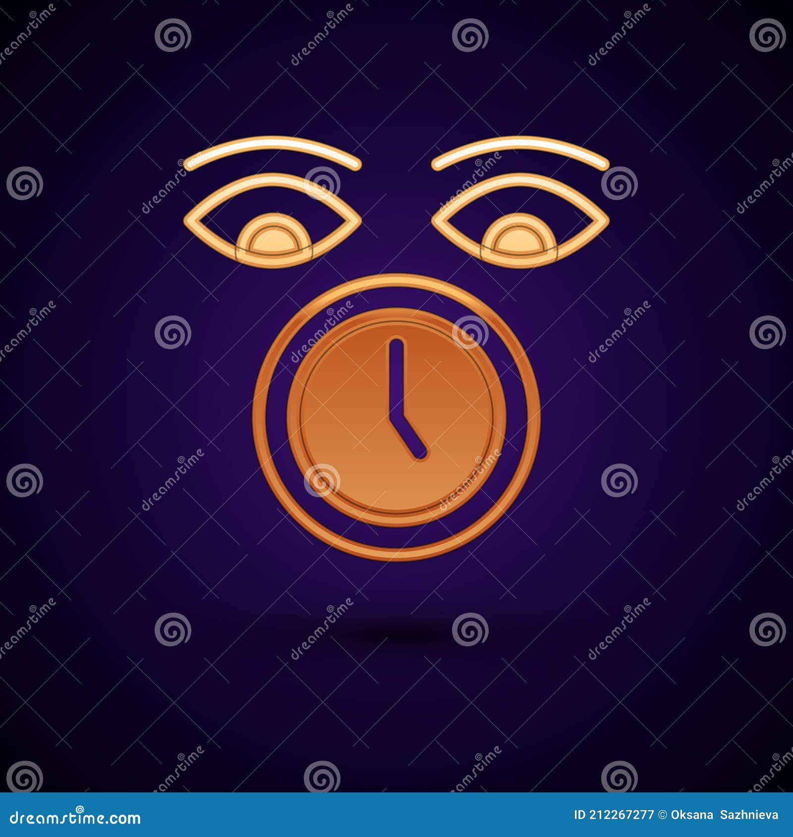 Gold Clock Icon Isolated on Black Background. Time Symbol Stock Vector ...