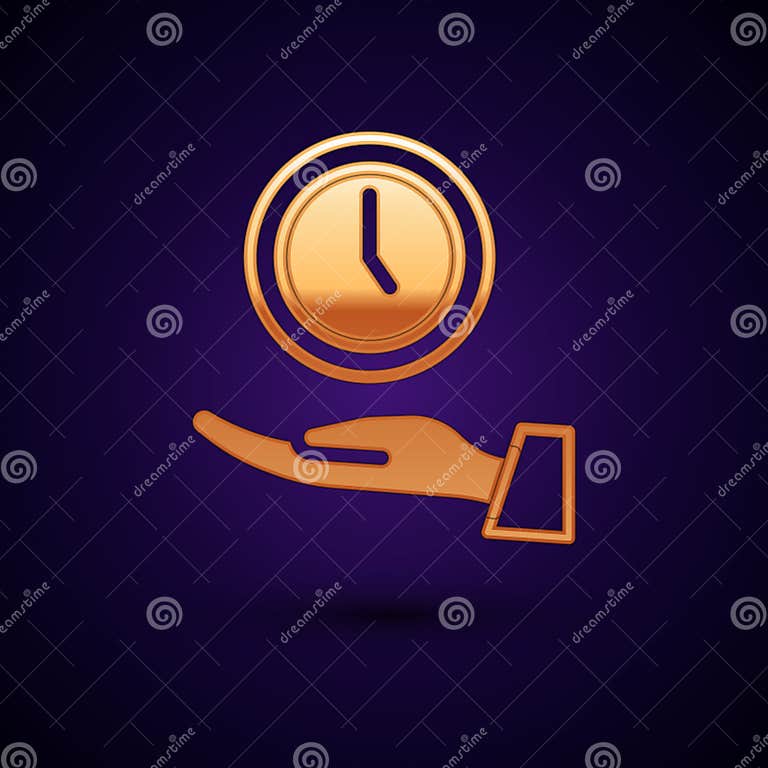 Gold Clock Icon Isolated on Black Background. Time Symbol Stock Vector ...