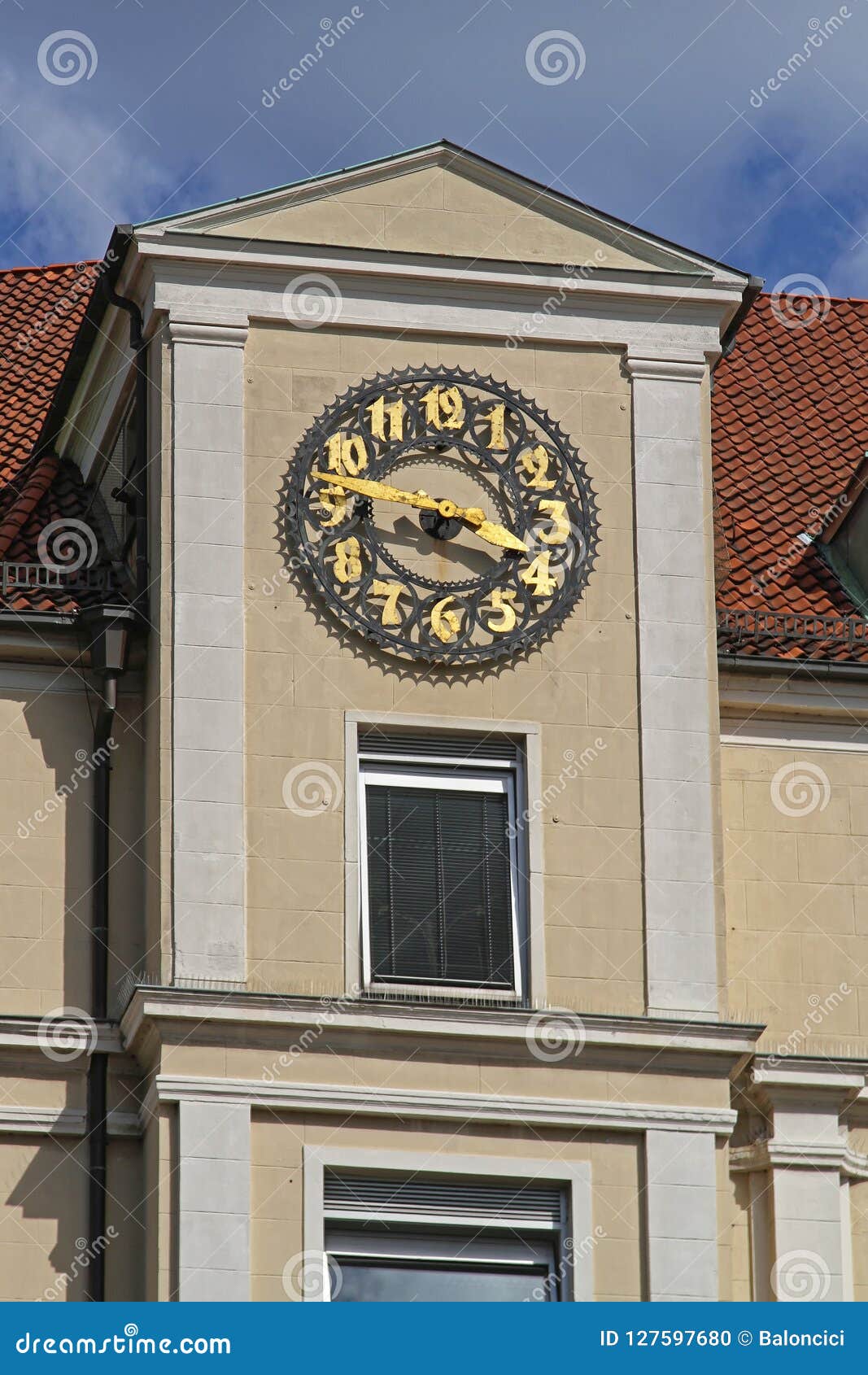 Gold Clock stock photo. Image of exterior, numbers, round - 127597680