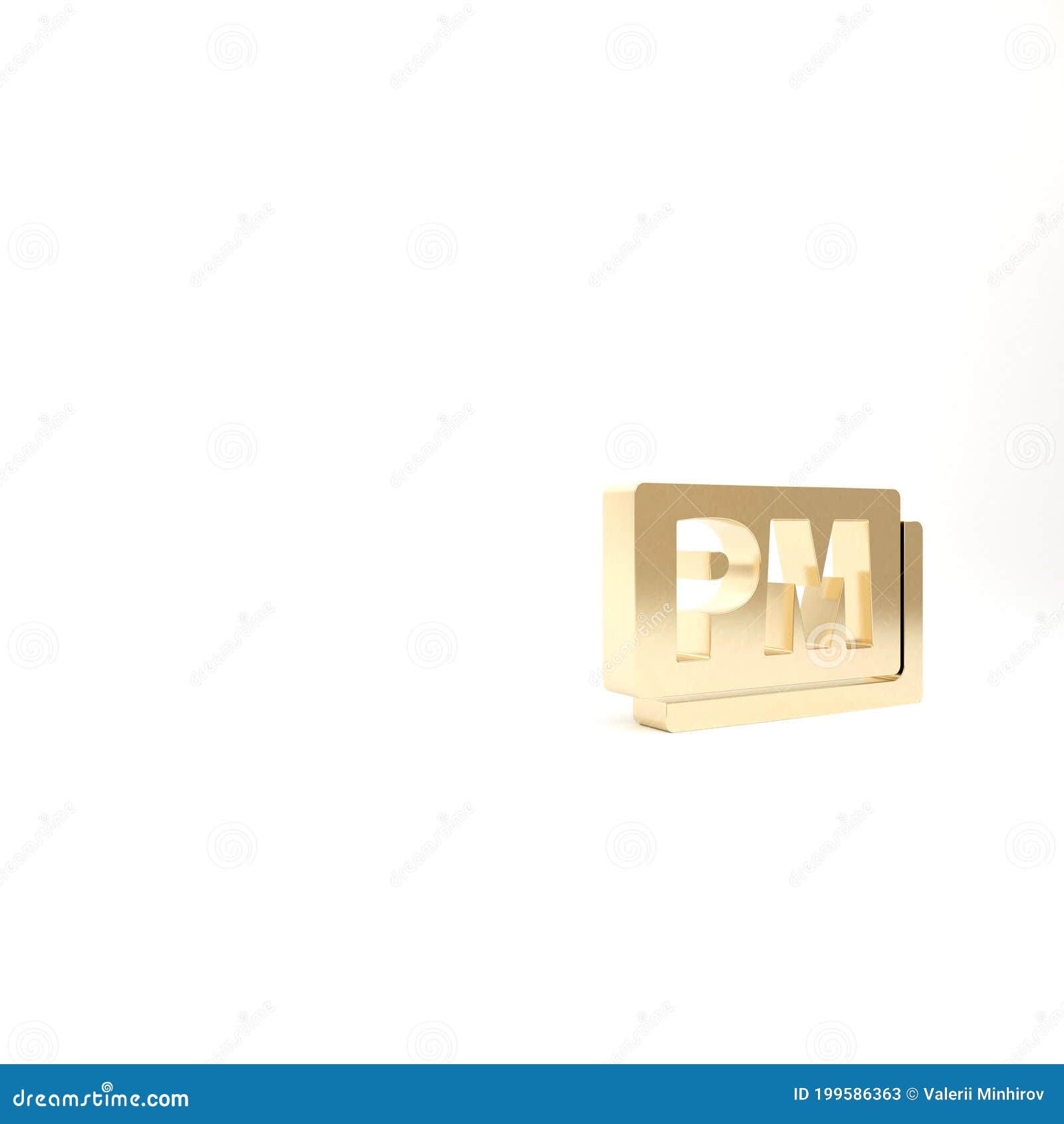 Gold Clock PM Icon Isolated on White Background. Time Symbol Stock ...