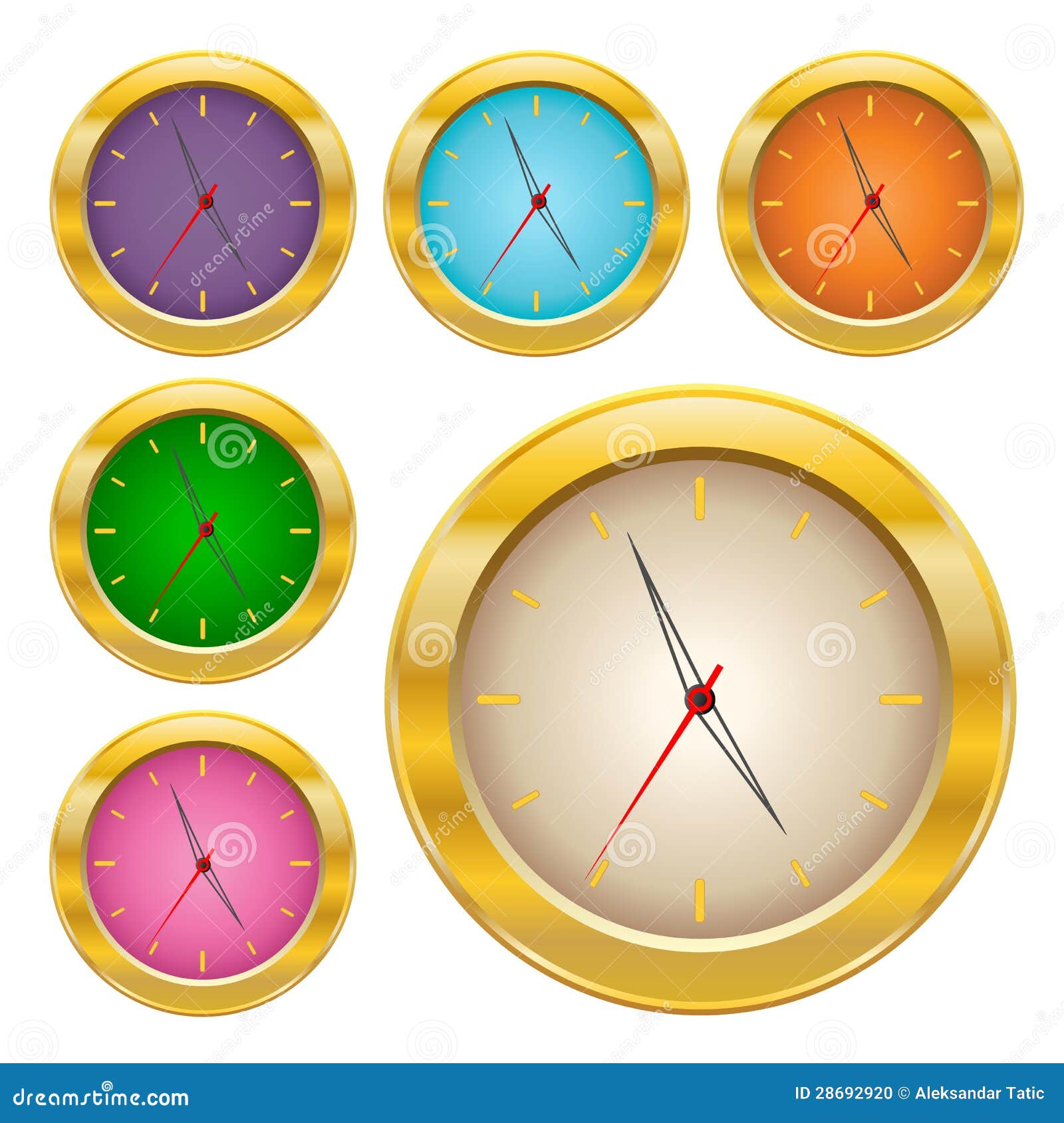 Gold clock set stock vector. Illustration of white, watch - 28692920