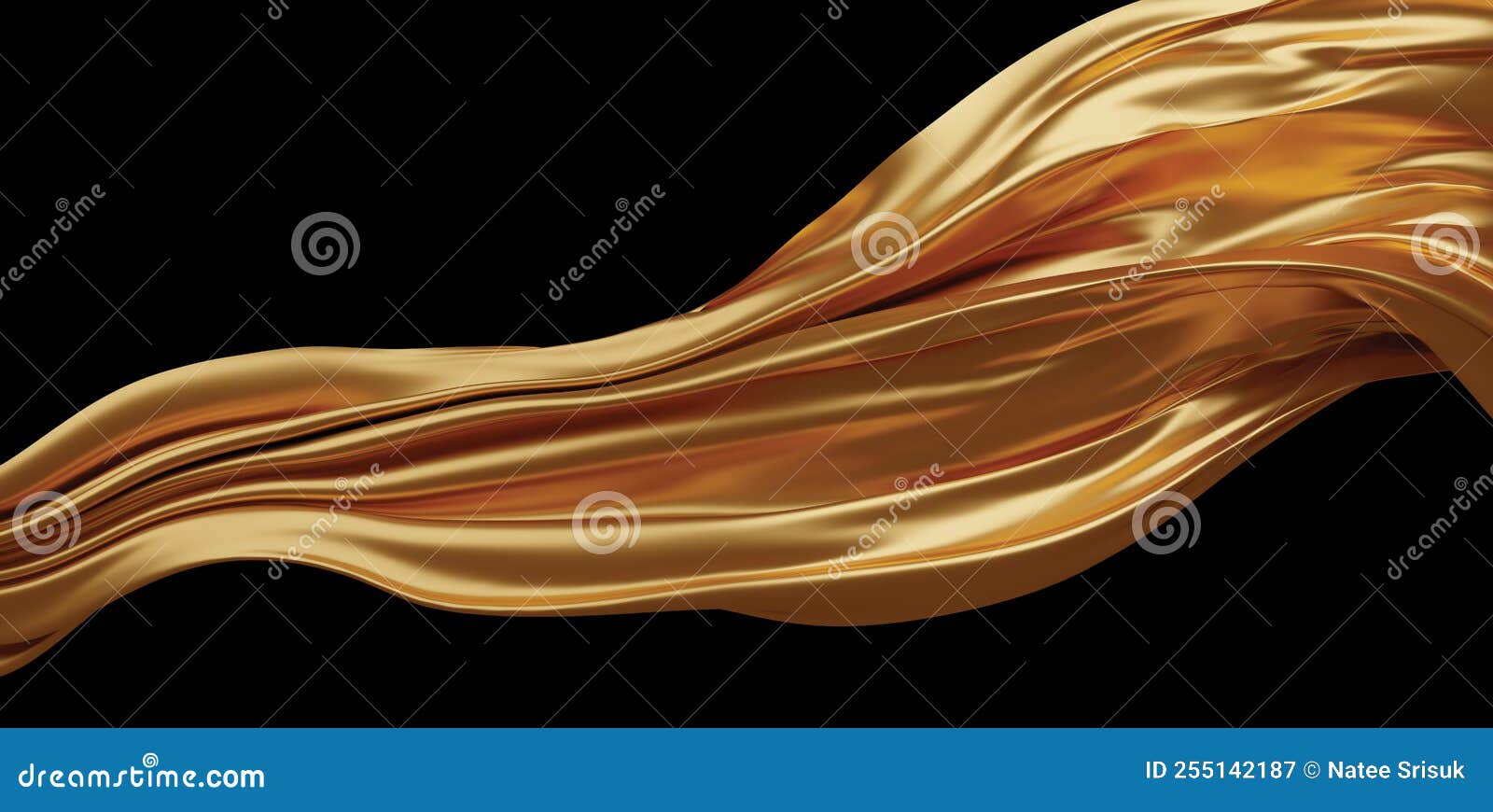 Gold Cloth Flying in the Wind Isolated on Black Background 3D Render ...