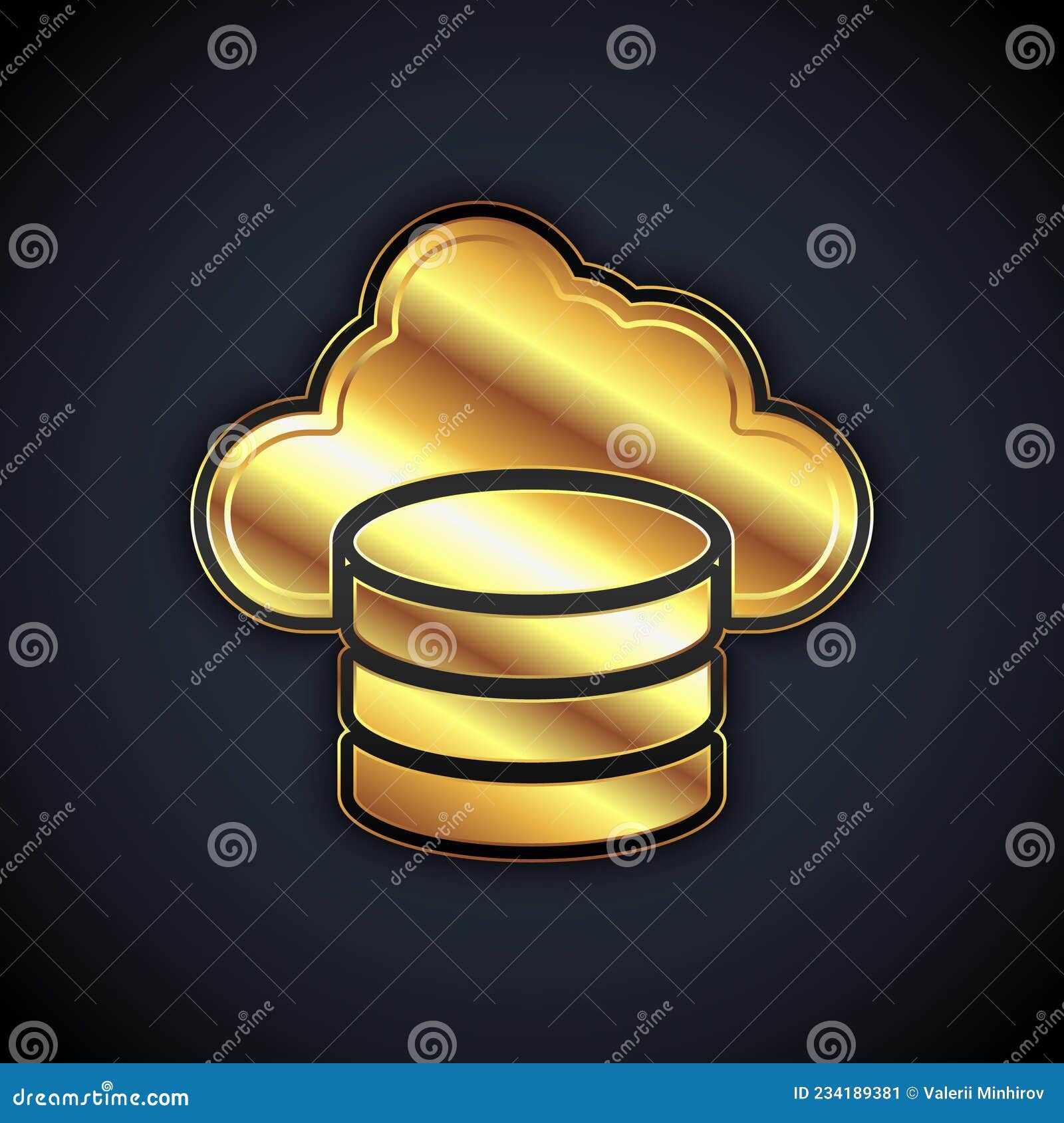 Gold Cloud Database Icon Isolated on Black Background. Cloud Computing ...