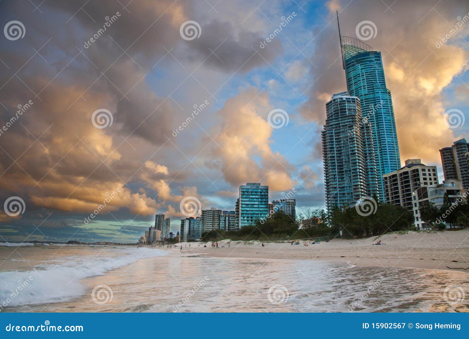 Gold Coast Sunset stock image. Image of city, ocean, apartment - 15902567