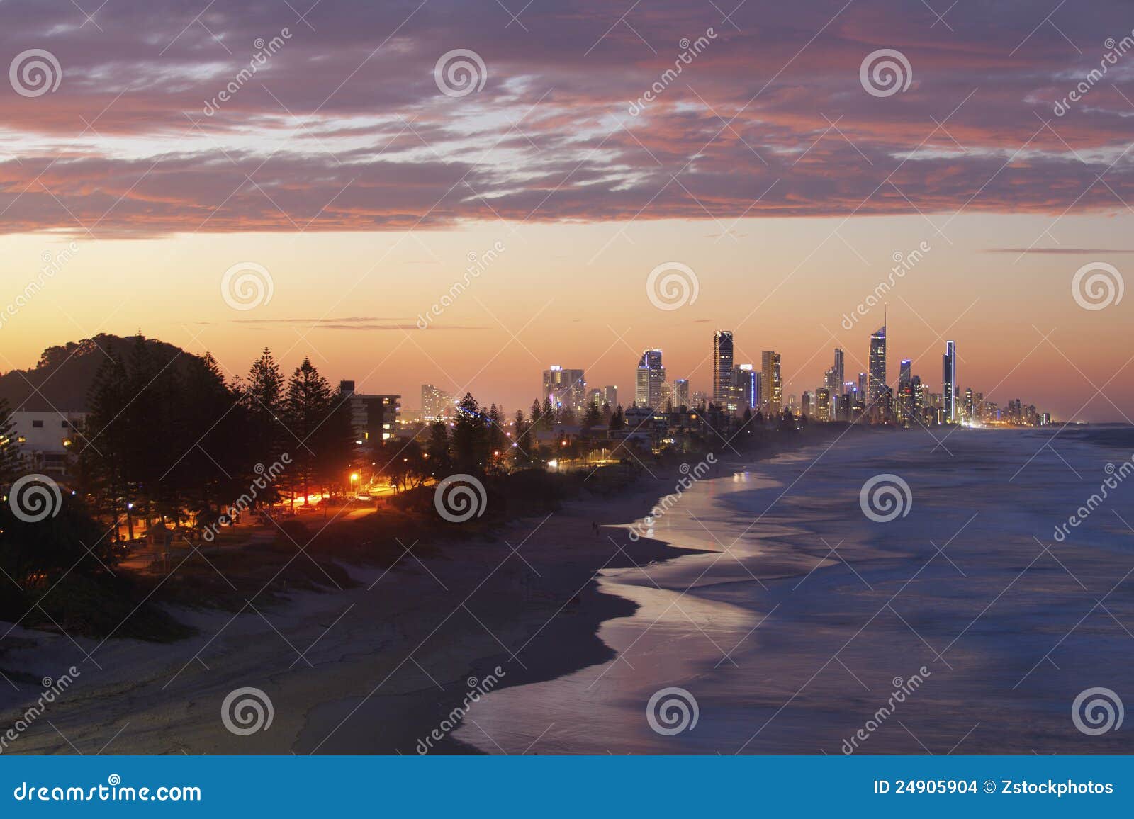 Gold Coast at sunset stock photo. Image of landscape - 24905904