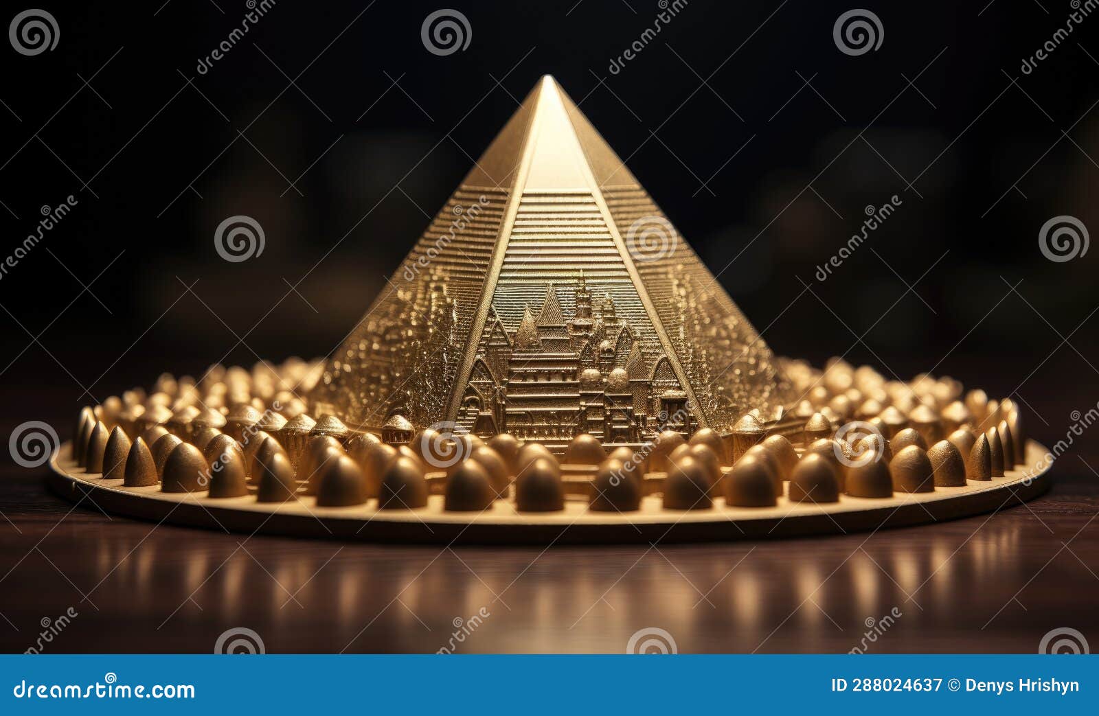 A Gold Coin Adorns the Miniature Egypt Pyramid Stock Illustration ...