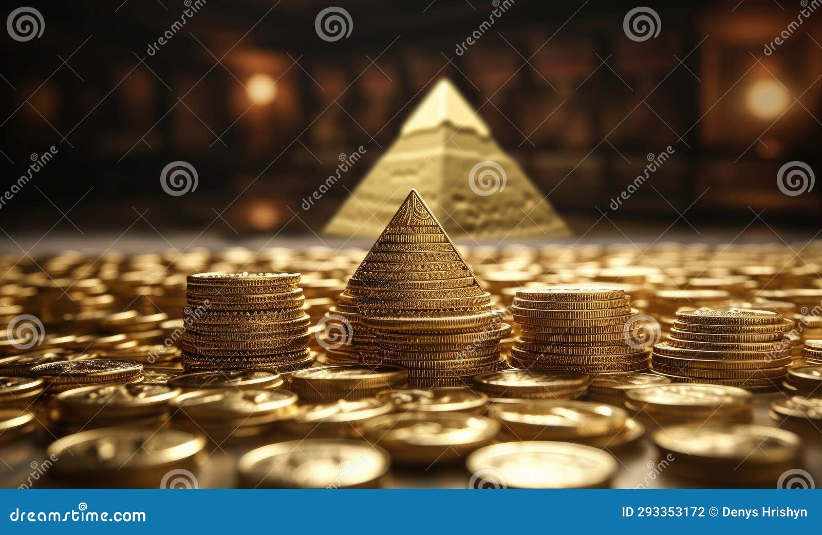 A Gold Coin Adorns the Miniature Egypt Pyramid Stock Illustration ...