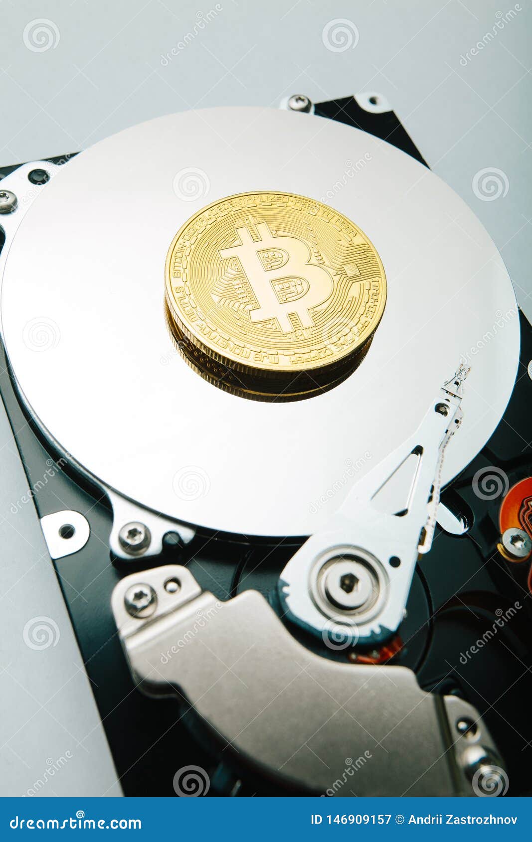 Gold Coin Bitcoin Against the Hard Disk Drive Stock Illustration ...