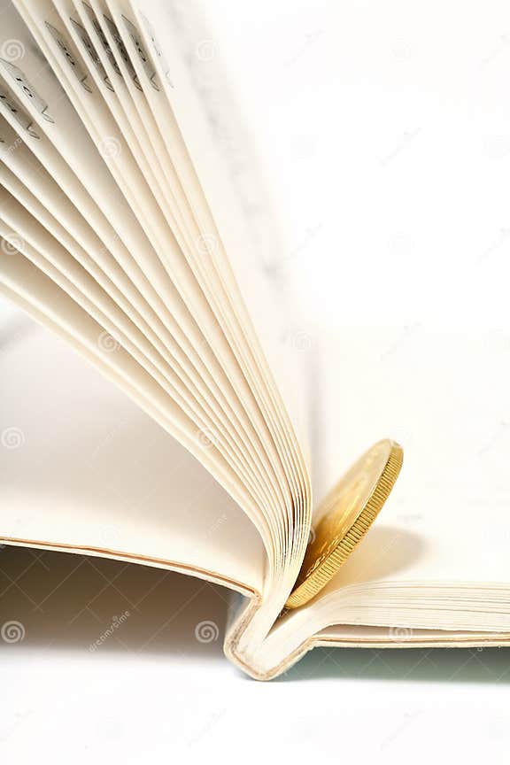 Gold coin in book stock photo. Image of pages, abstract - 13776132