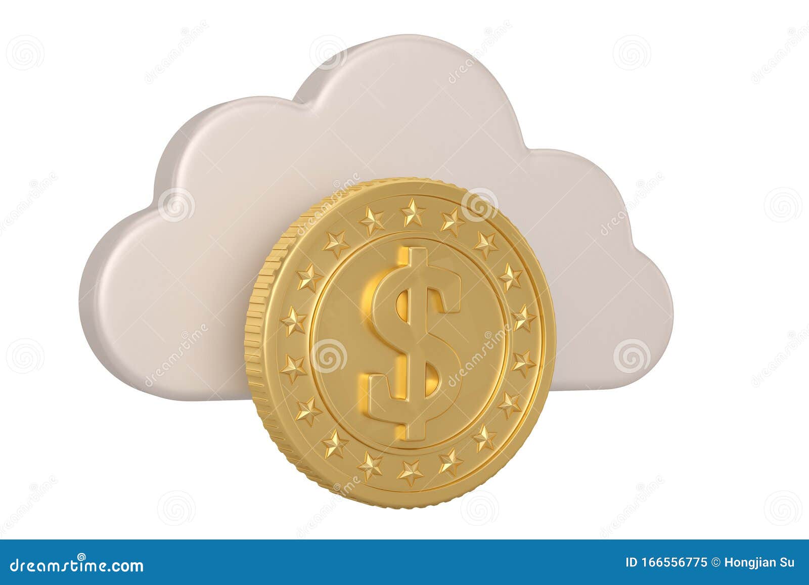 Gold Coin and Cloud Logo Isolated on White Background. 3D Illustration ...