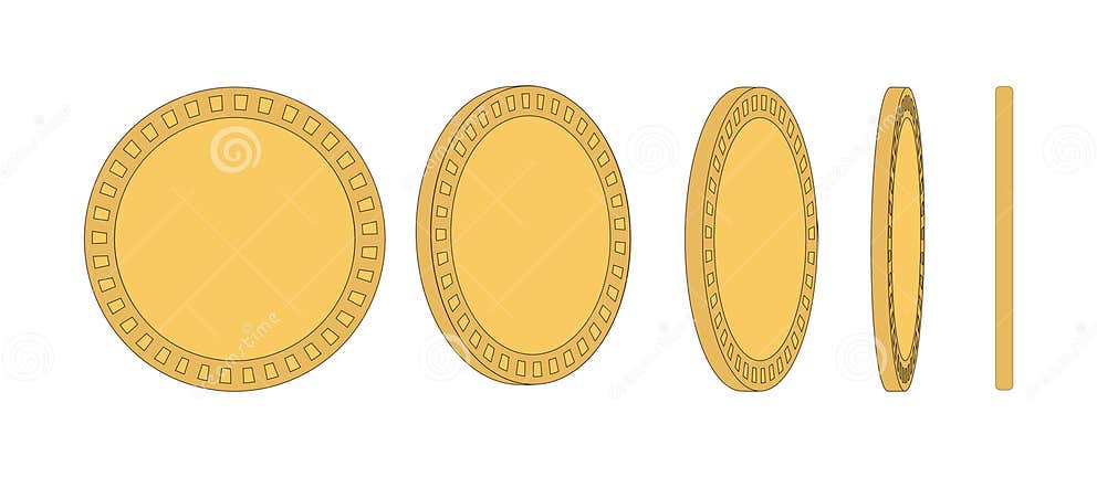 A Gold Coin from Different Angles, Turned in Different Directions Stock ...