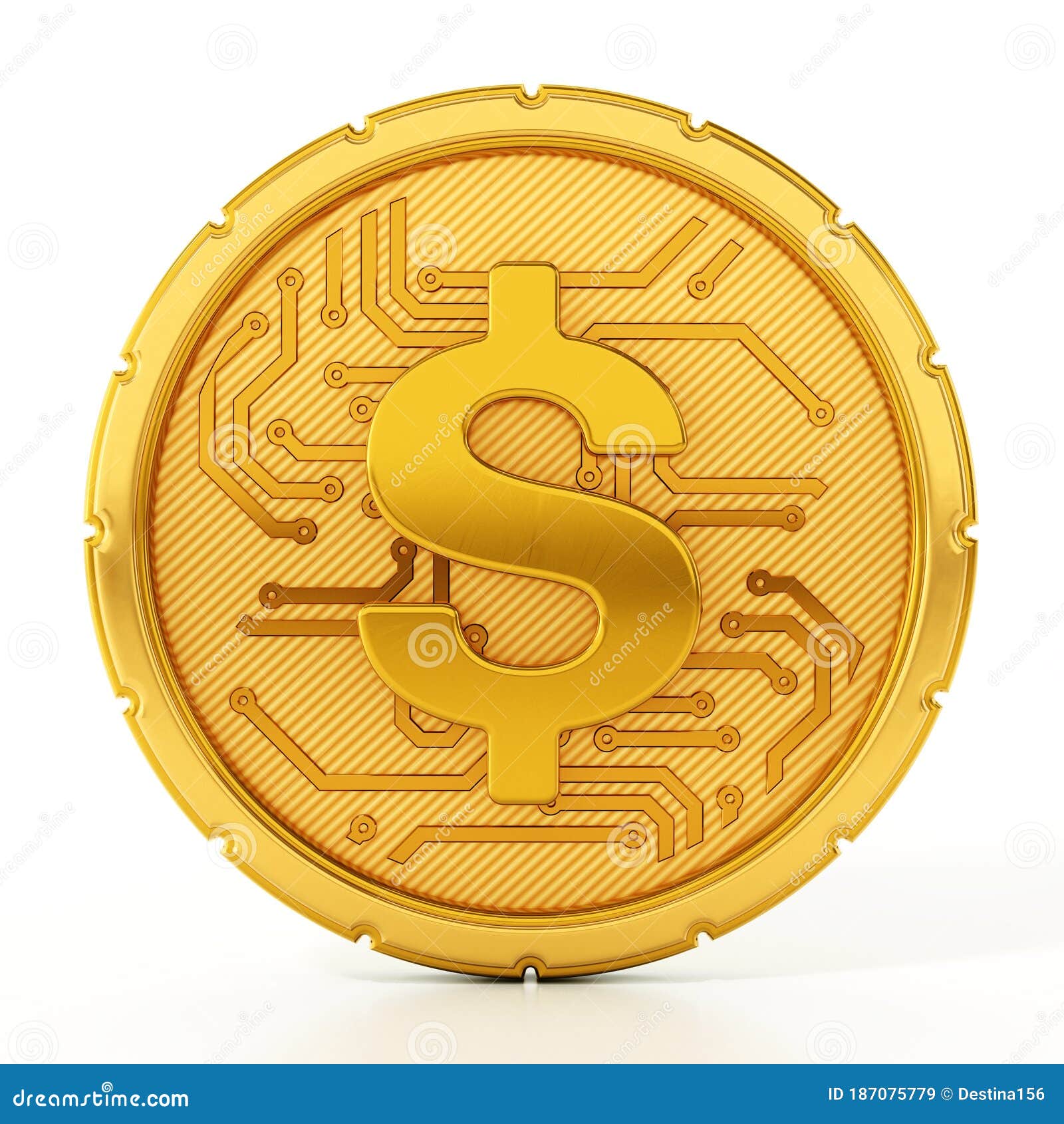 Gold Coin with Dollar Sign and PCB Texture. 3D Illustration Stock ...