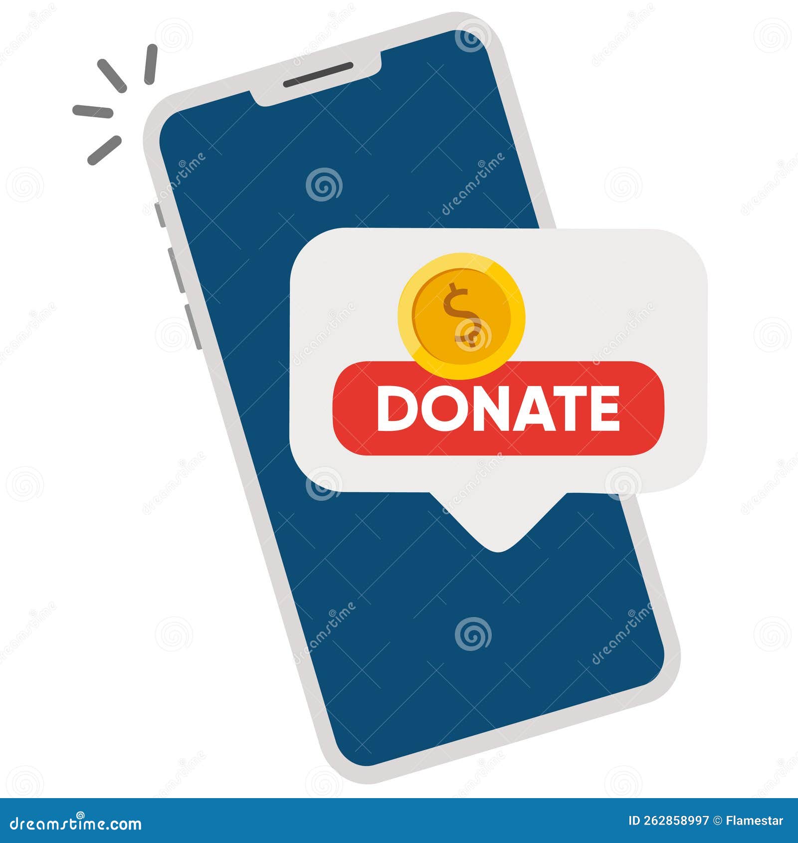 Gold Coin and Donate Button on Smartphone. Stock Vector - Illustration ...
