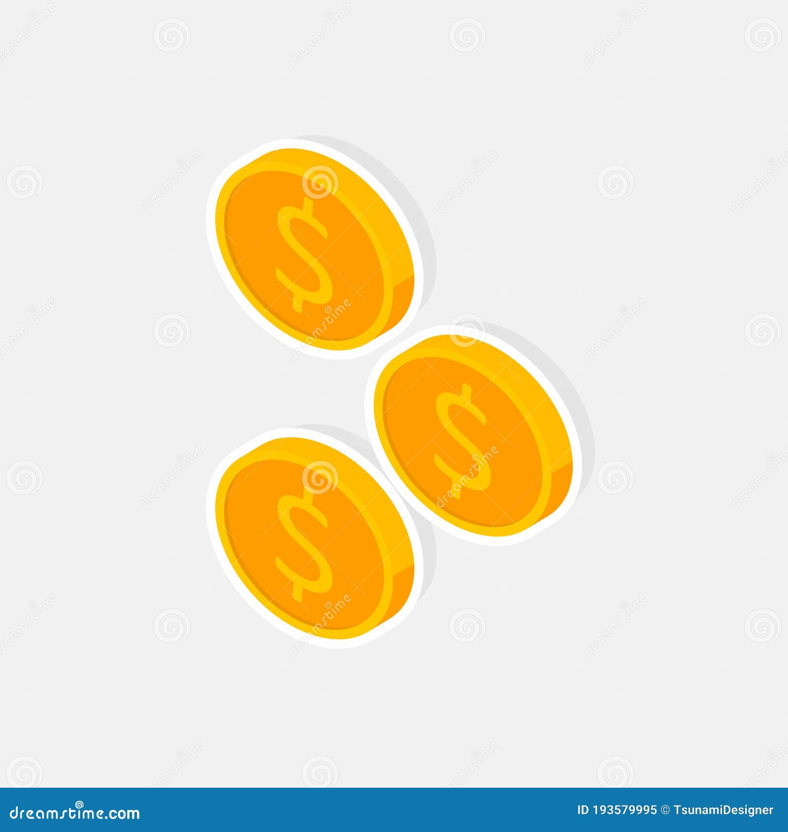 Gold Coin Falling Left View White Stroke & Shadow Icon Vector Isometric ...
