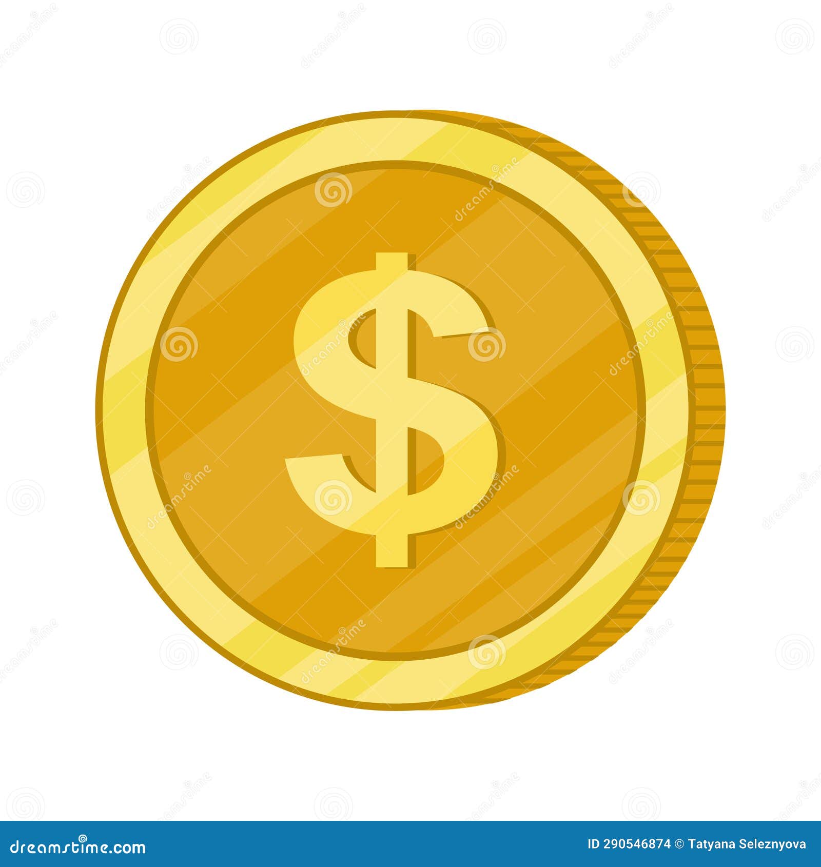Gold Coin in Full View. Tails Coin. Vector Illustration on a White ...