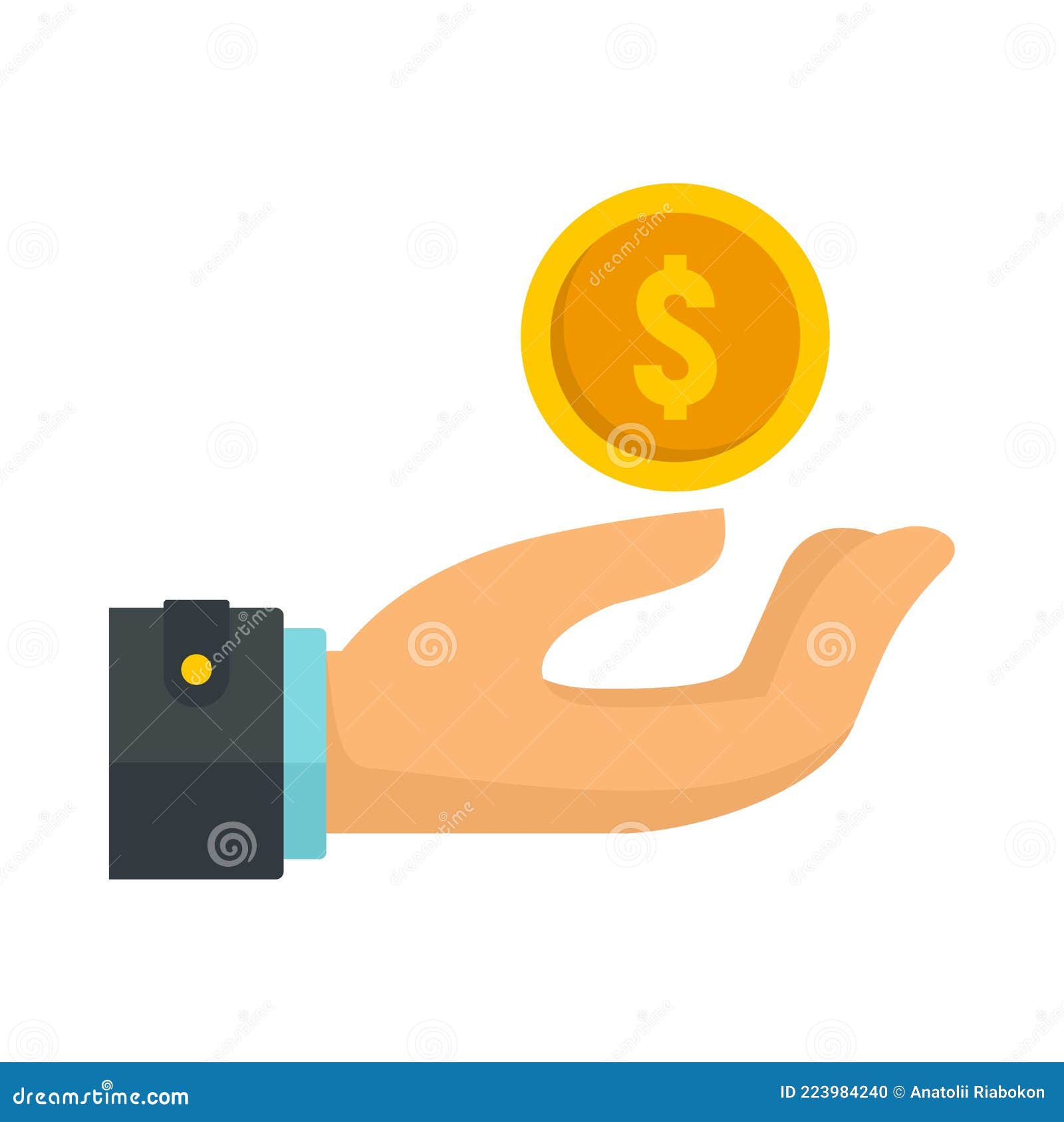 Coin In Hand. Vector Illustration Cartoon Pop Art Design ...