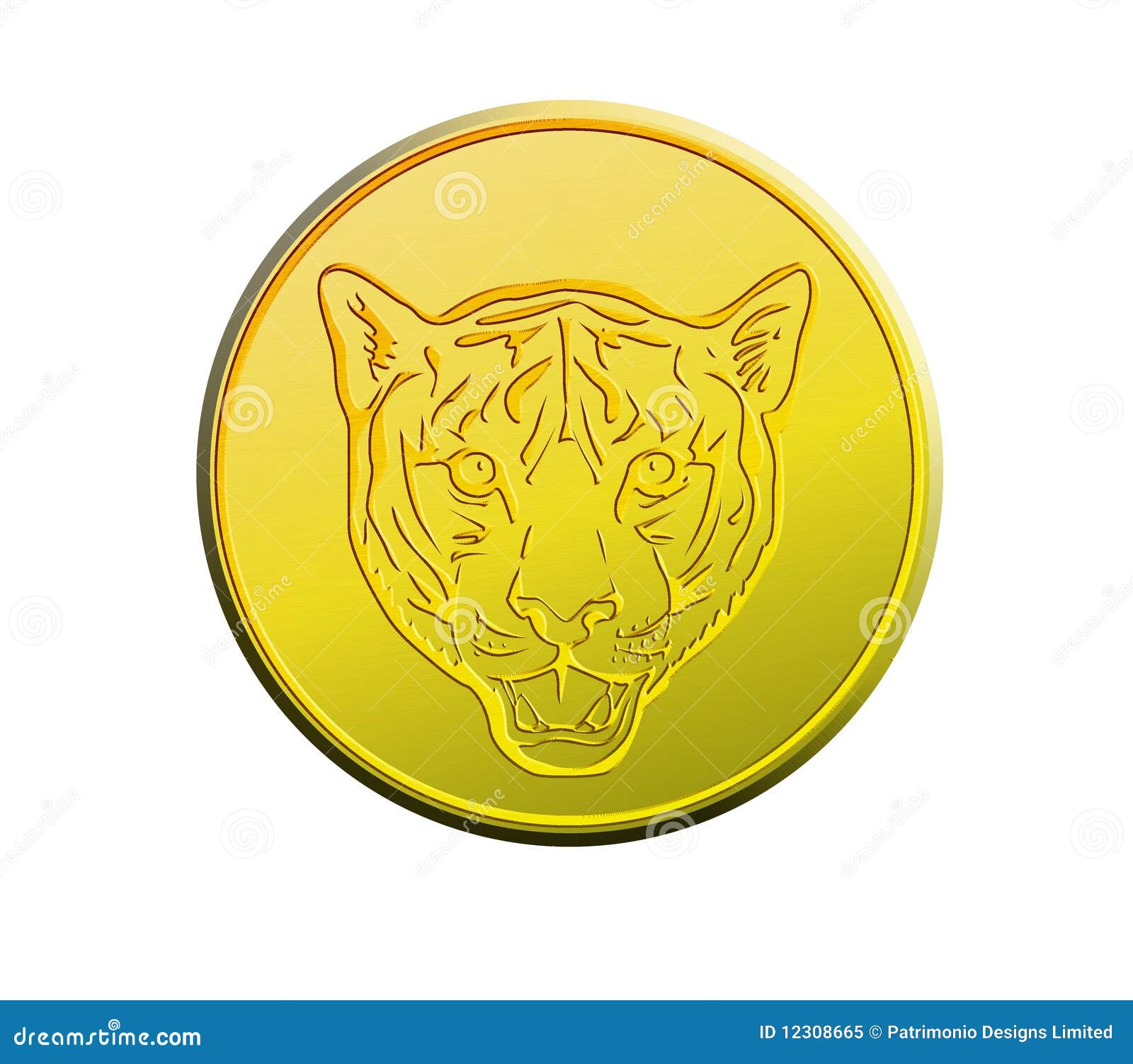 Gold coin head of a tiger stock illustration. Illustration of medal ...