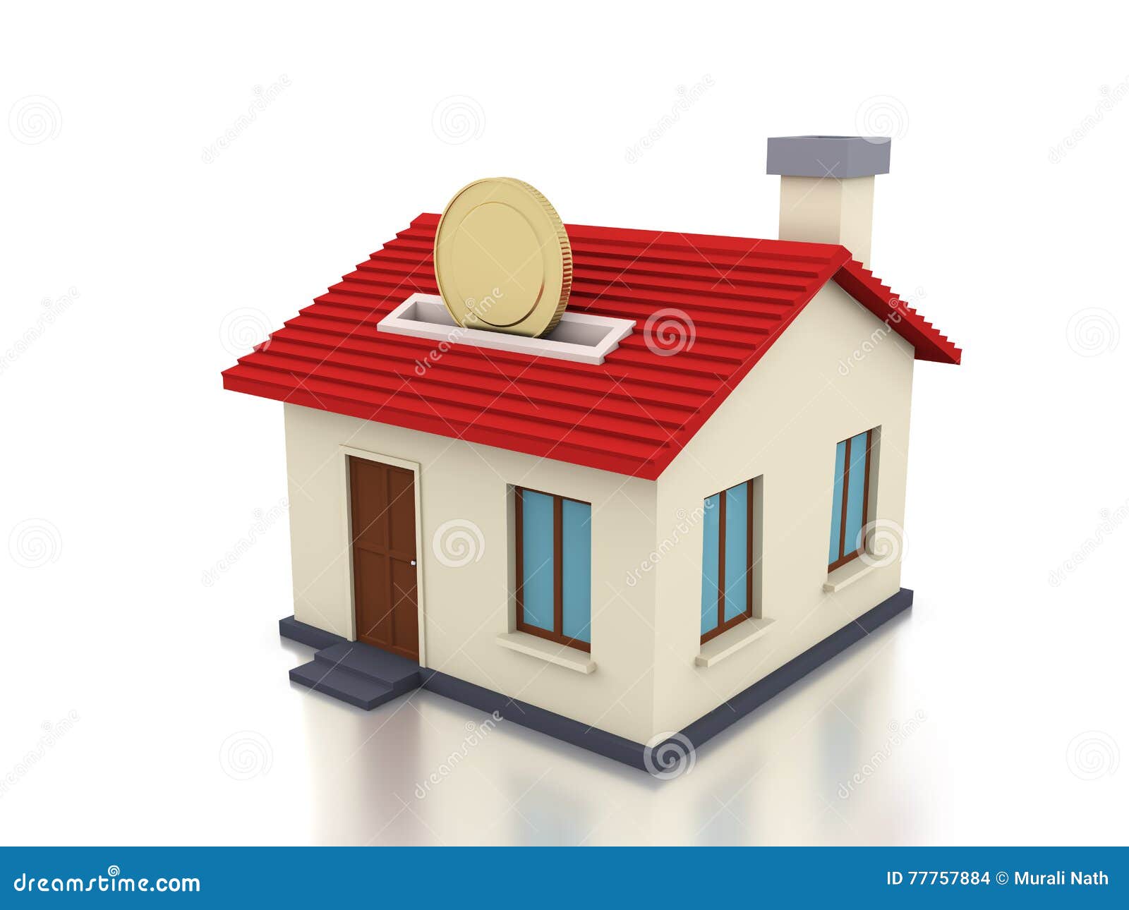 Gold Coin with Home Model stock illustration. Illustration of building ...