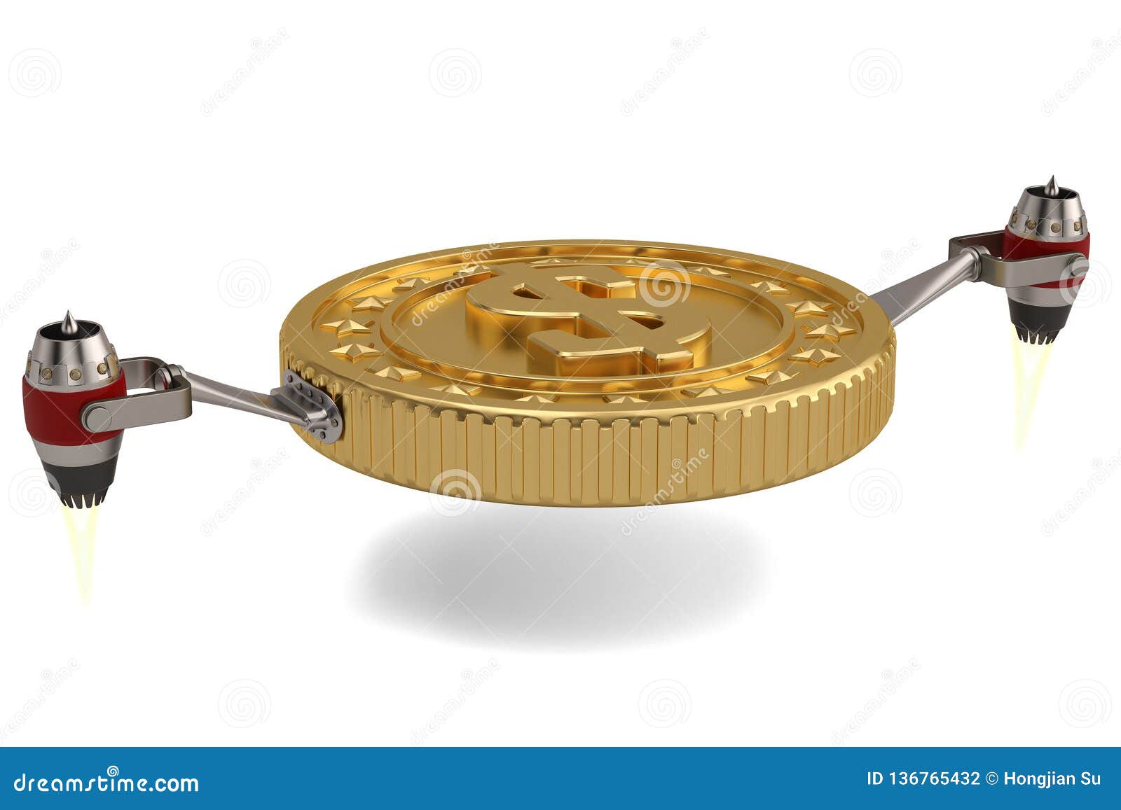 Gold Coin and Jet Engine on White Background.3D Illustration Stock ...