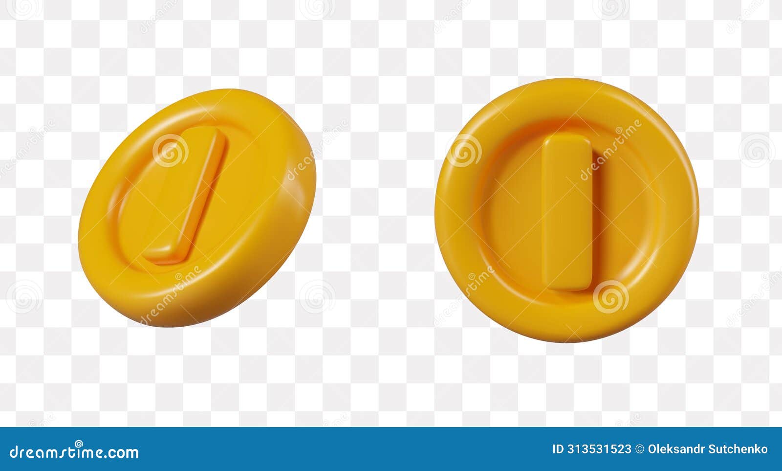 Gold Coin with Number 1. Set of Vector Realistic Objects in Different ...