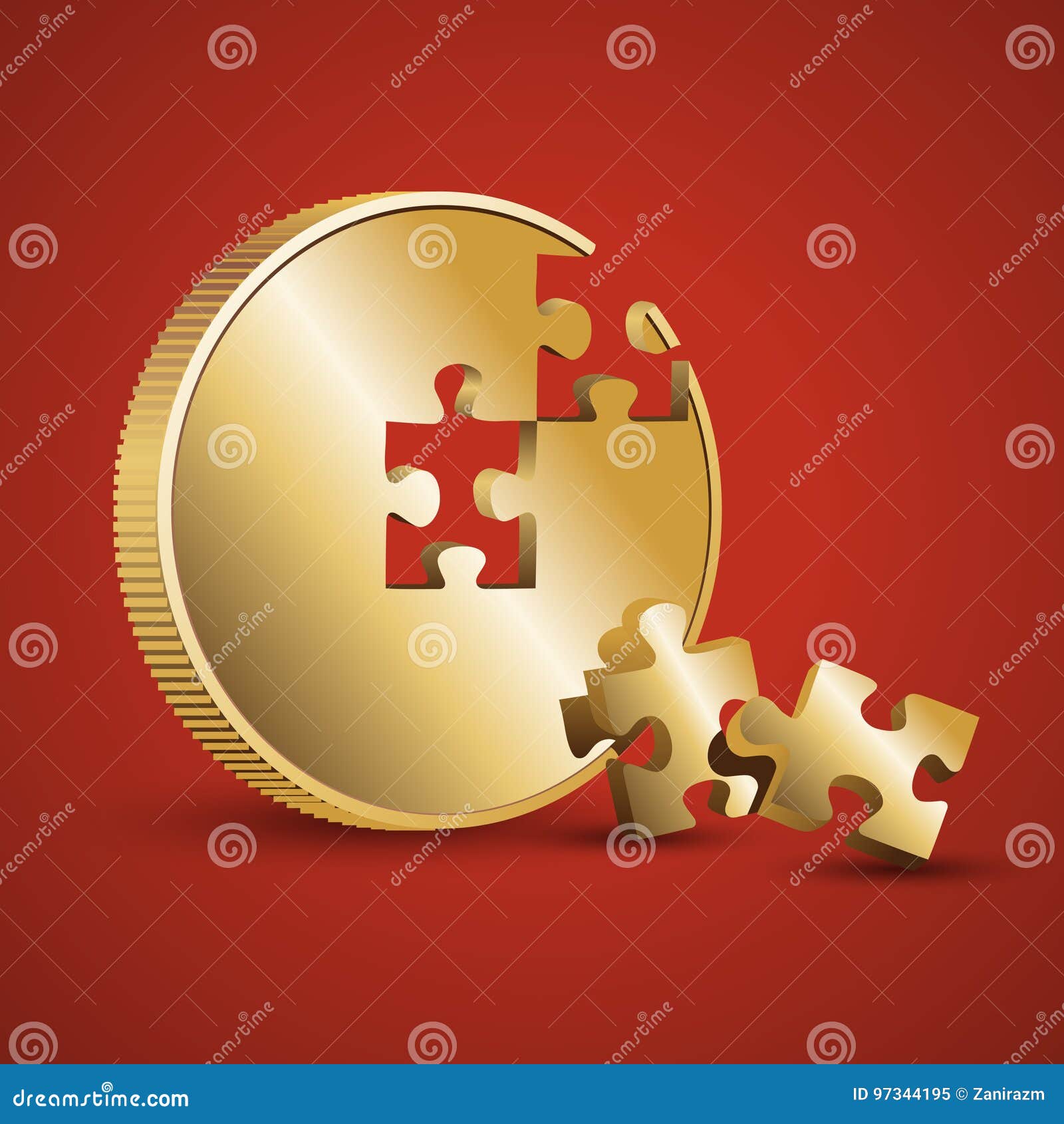 Gold Coin with Parts of the Puzzle Stock Vector - Illustration of icon ...