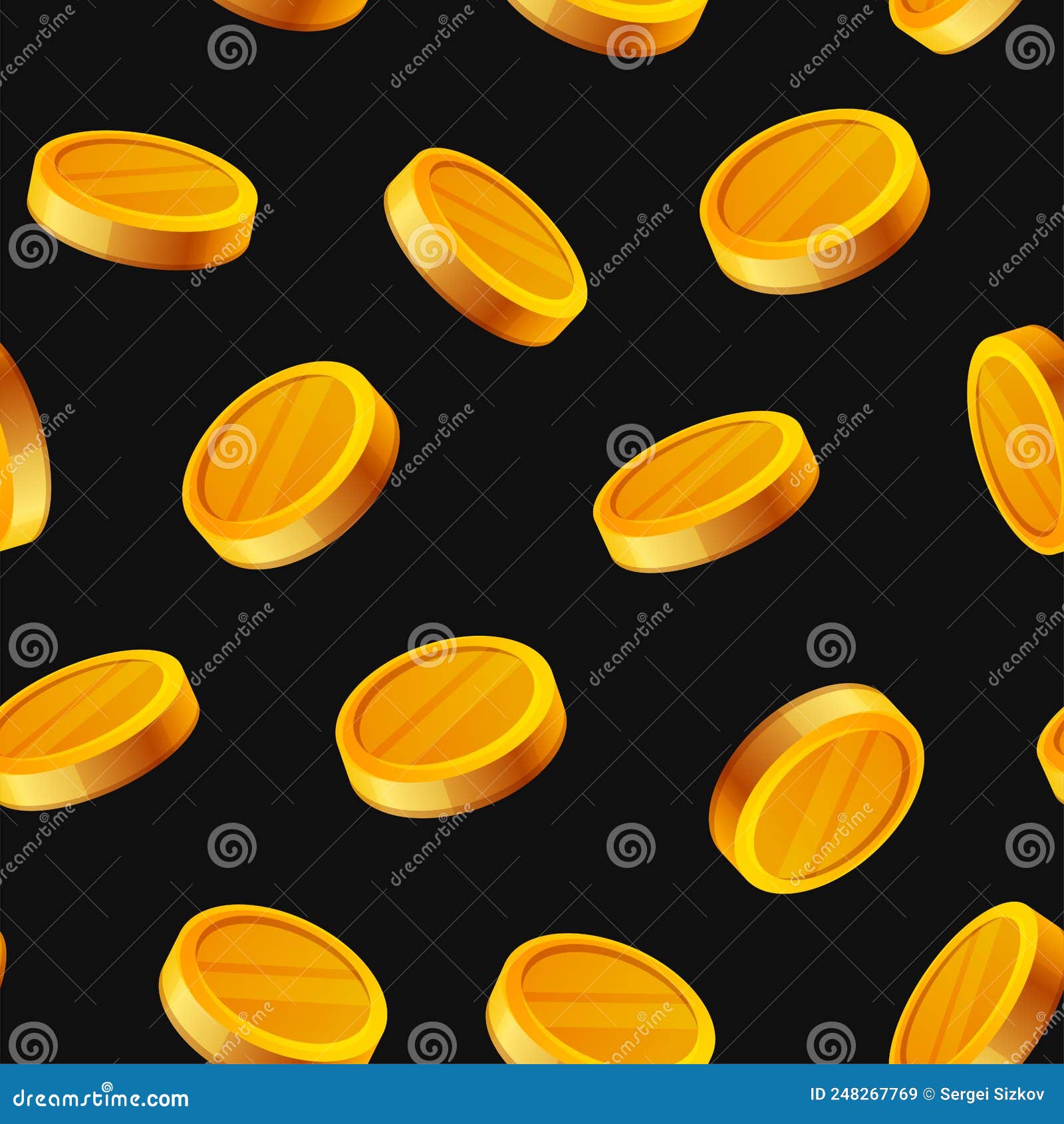 Gold Coin Seamless Pattern on Black Background. Vector Stock Vector ...