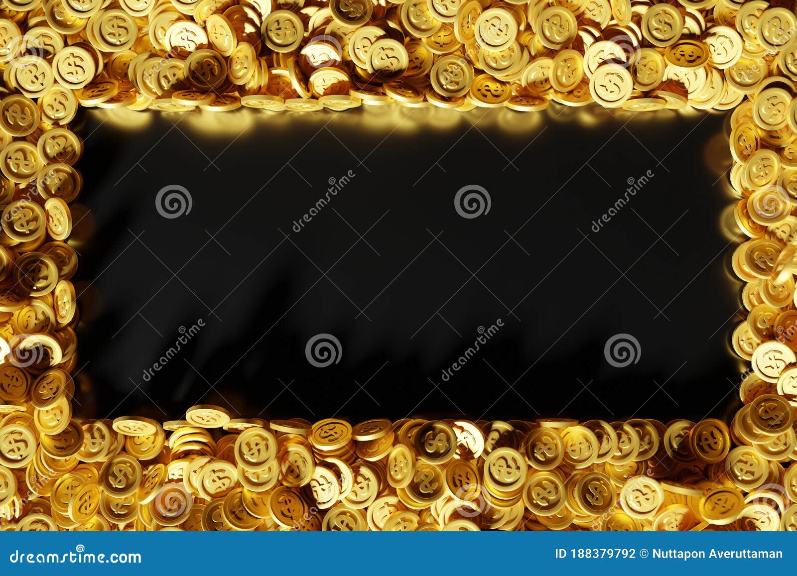 Coin Square Frame on a Black Shiny Floor .3d Rendering Stock ...