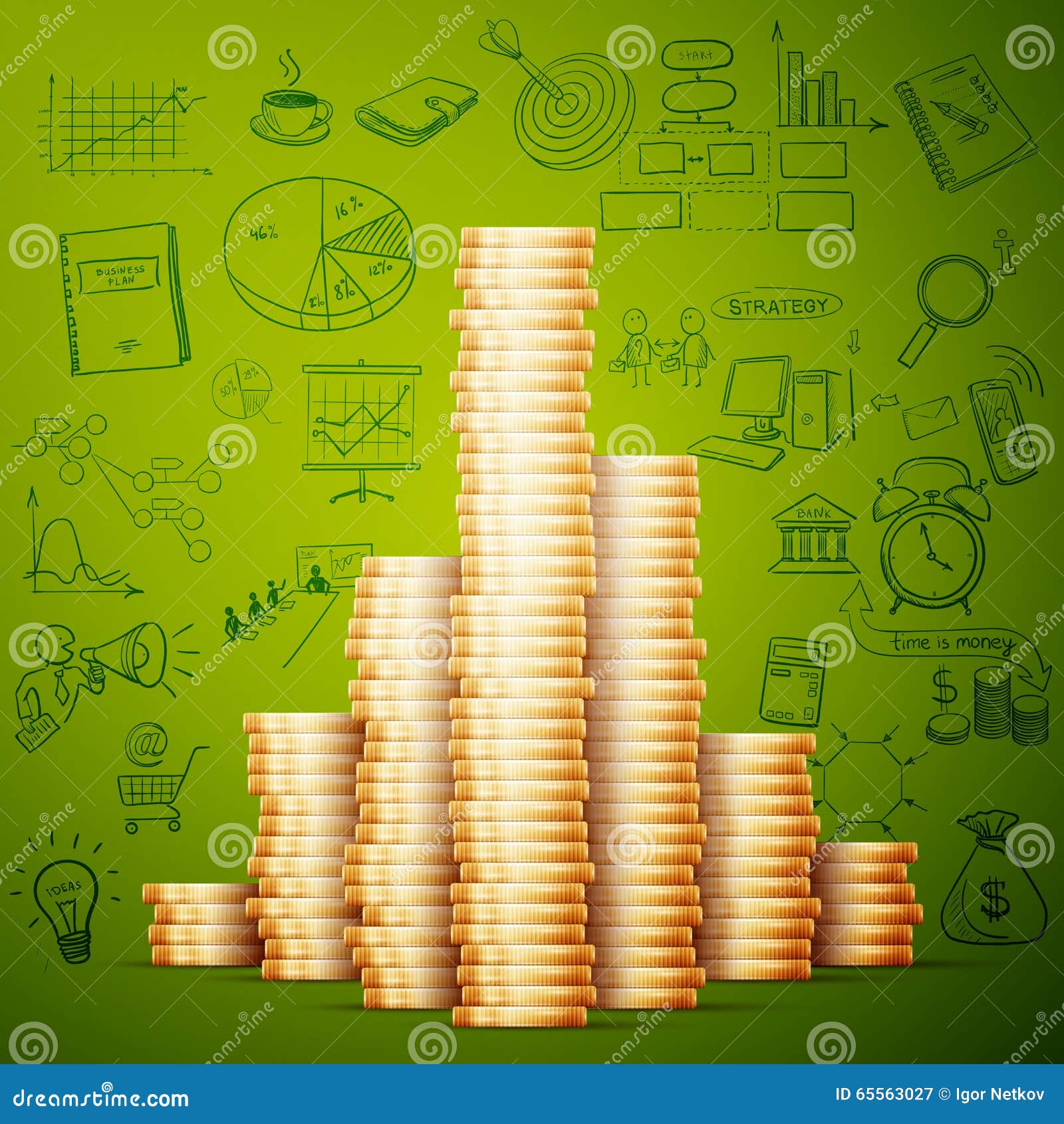 Gold Coin Stack with Doodles Line Stock Vector - Illustration of ...