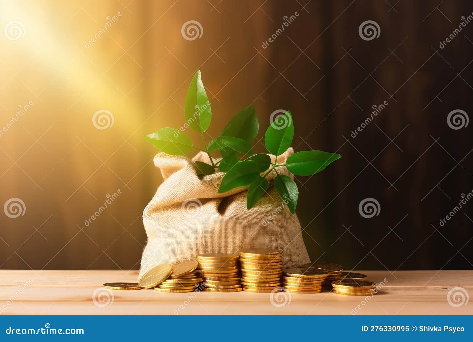 Gold Coin Stack with Green Plant Generative AI Stock Illustration ...