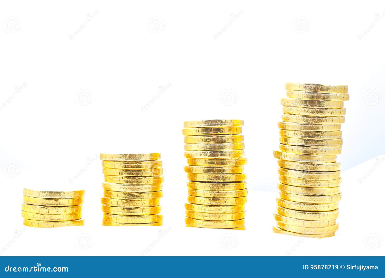Gold coin stack stock image. Image of investment, white - 95878219