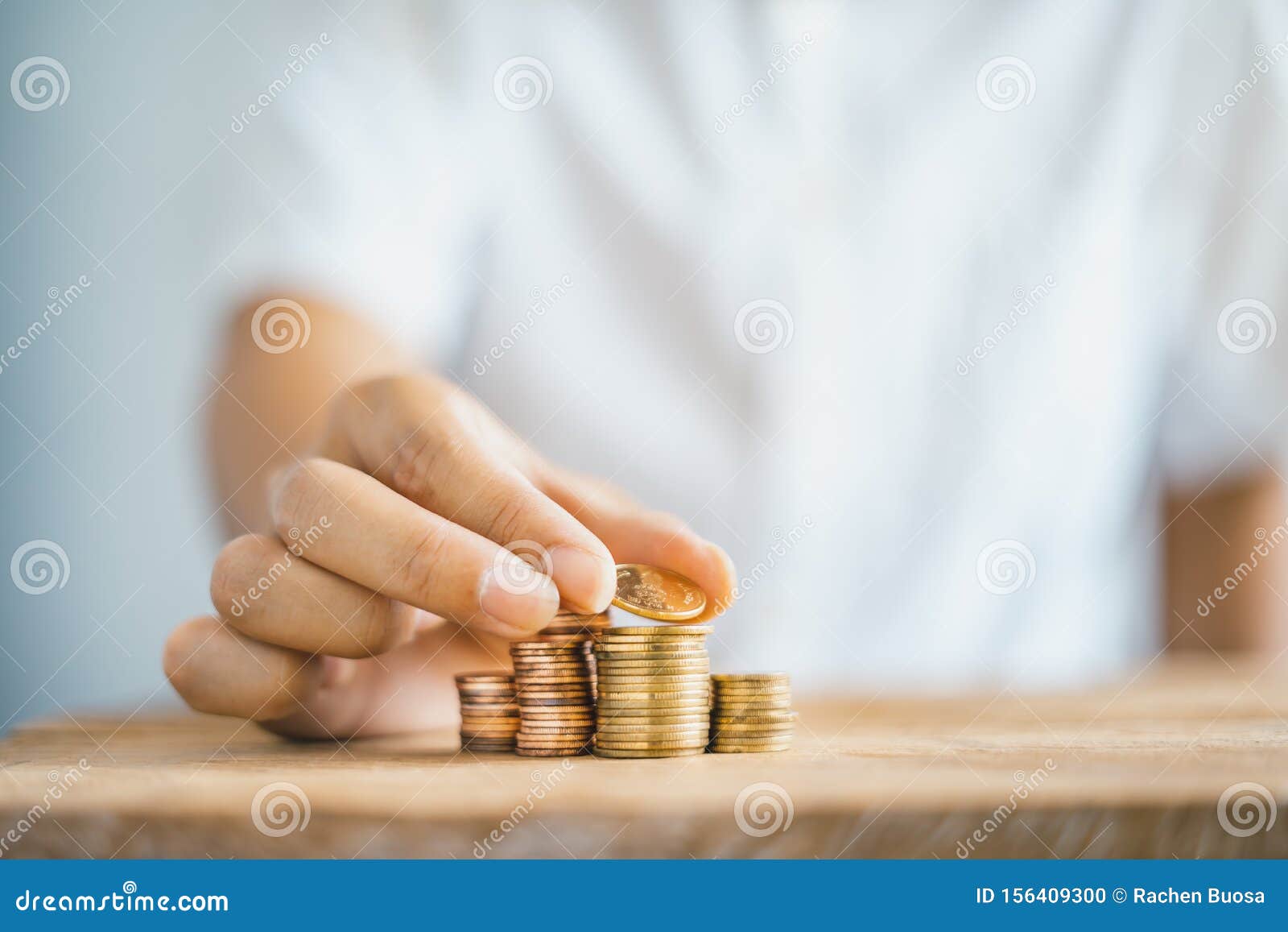 Gold Coin Stack on the Table Save Money Taking Care of Money Stock ...