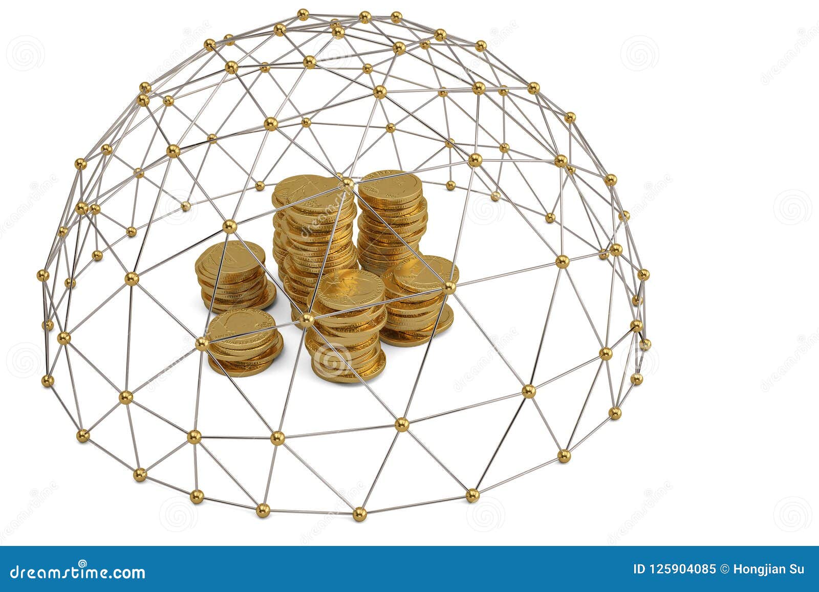 Gold Coin Stacks and the Molecules in the Circle Round Composition. 3D ...