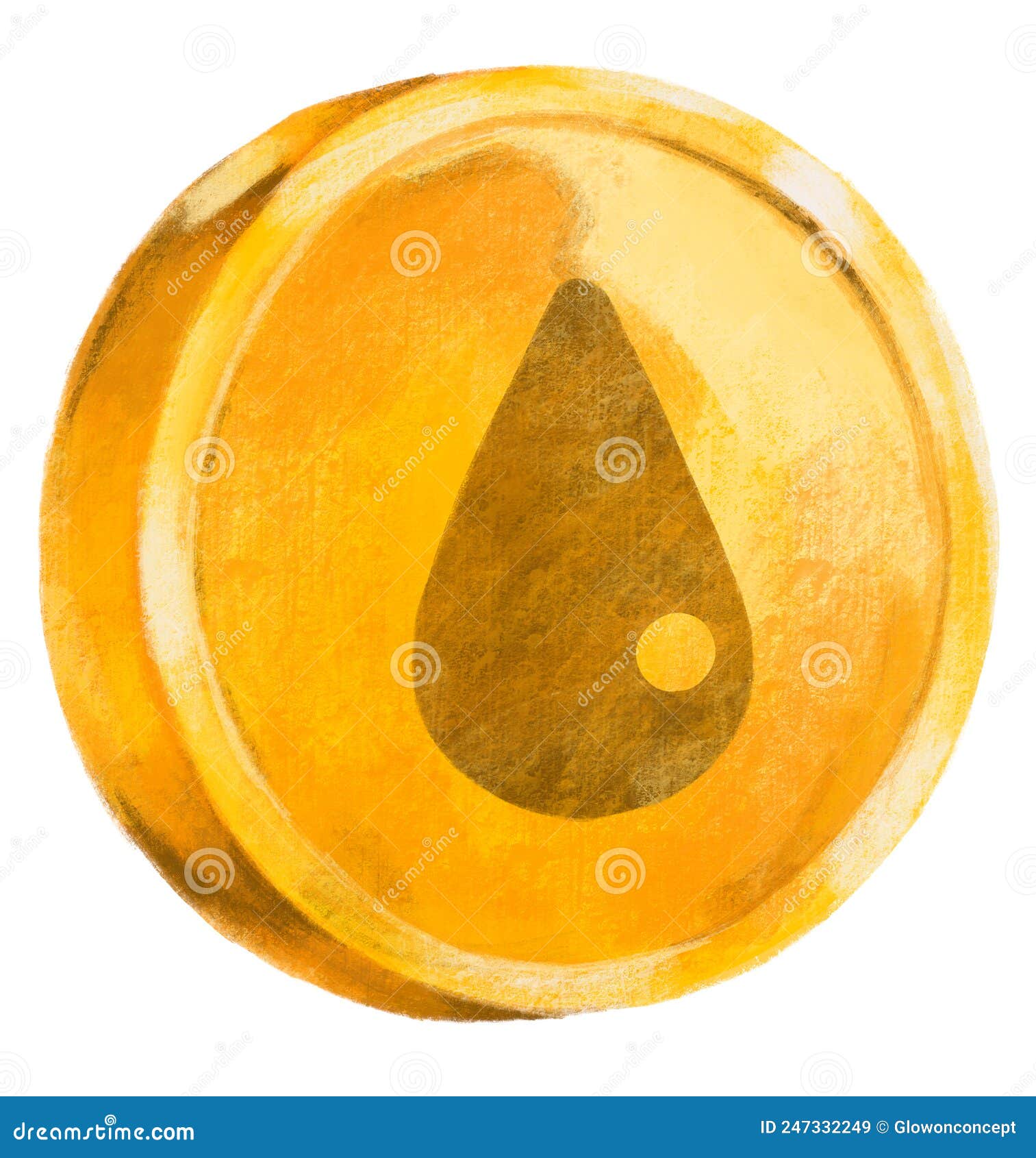 Gold Coin with Symbol Water Element Hand Drawn Illustration Stock ...