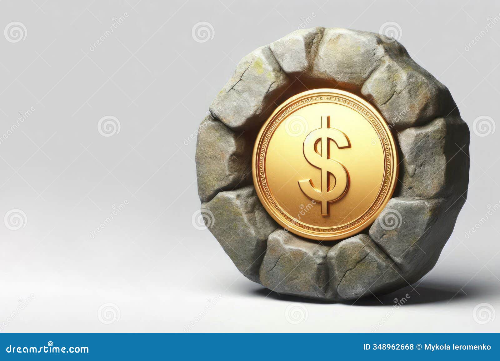 Gold Coin in Textured Stone. Space for Text. Stock Photo - Image of ...