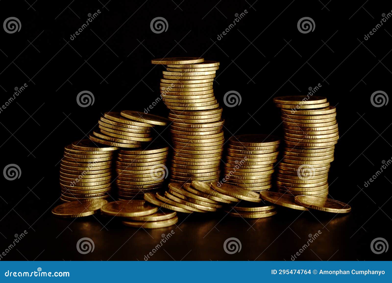 Gold Coins on Black Background, Saving Money Concept Stock Photo ...