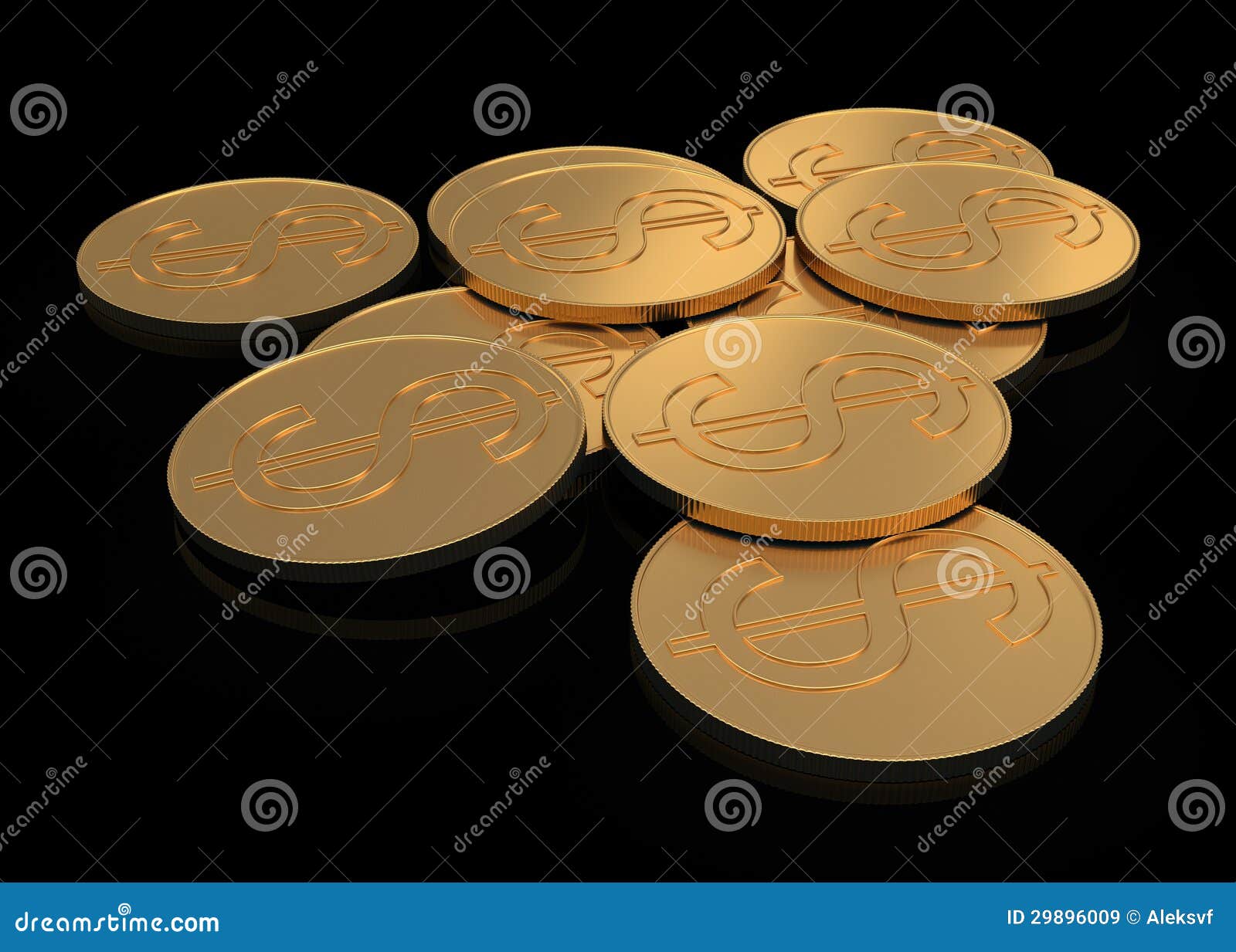 Gold coins on black stock illustration. Illustration of heap - 29896009