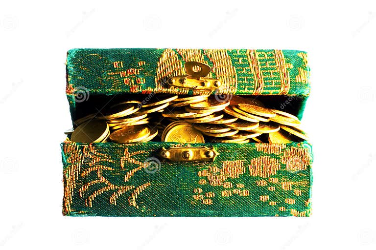 Gold coins in a box stock image. Image of money, fashioned - 5631149