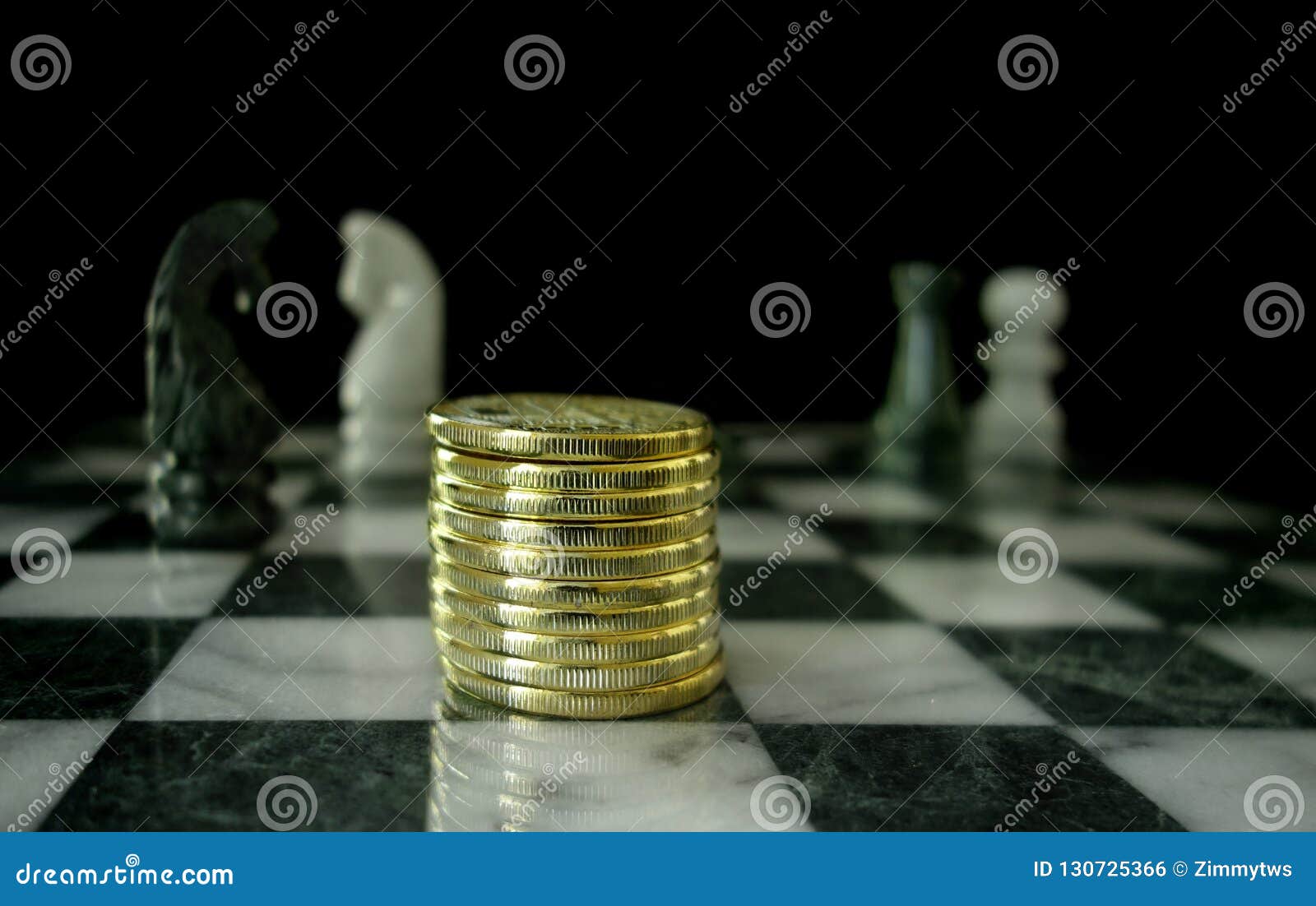 Gold coins on chess board stock photo. Image of risk - 130725366