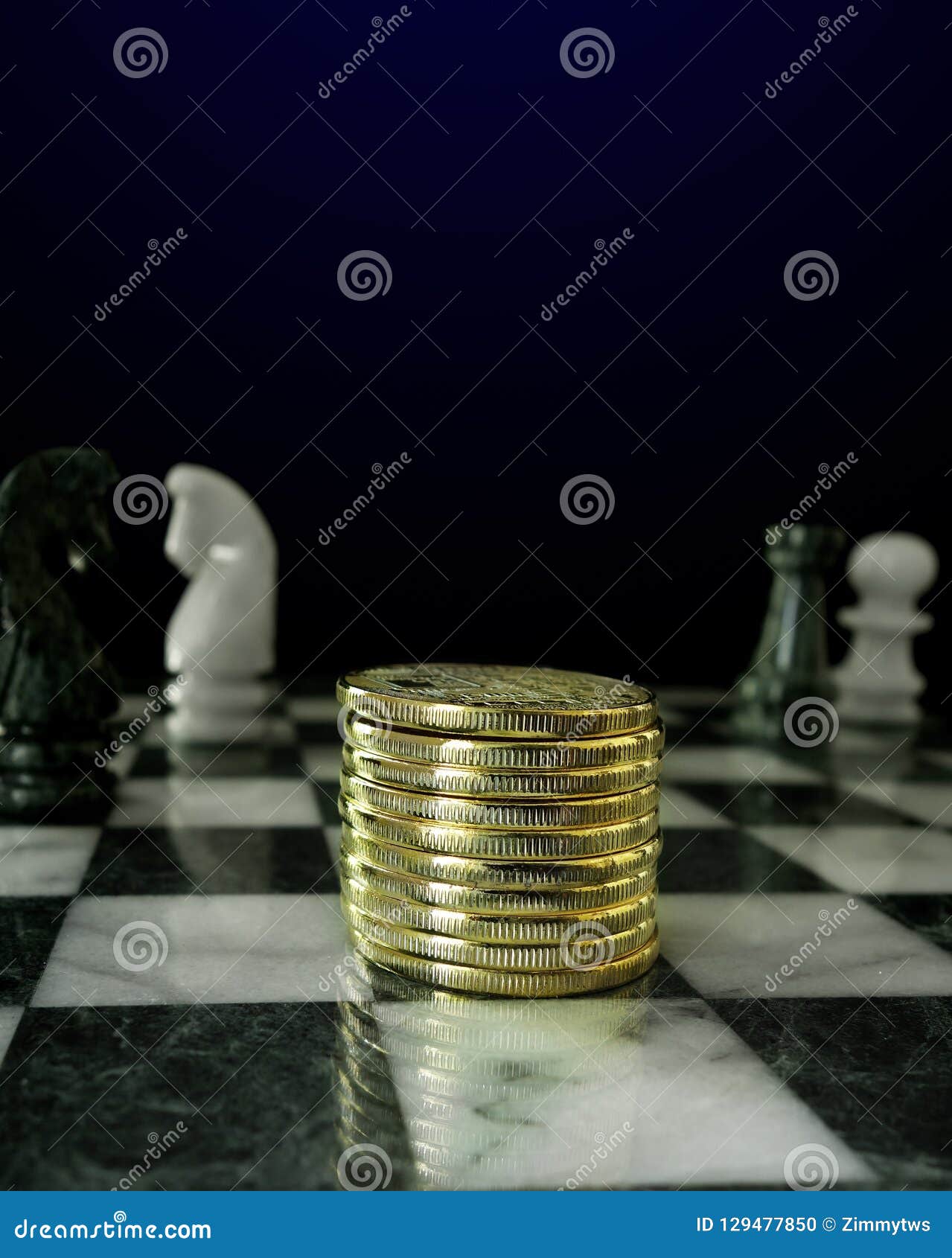 Gold coins on chess board stock photo. Image of gold - 129477850