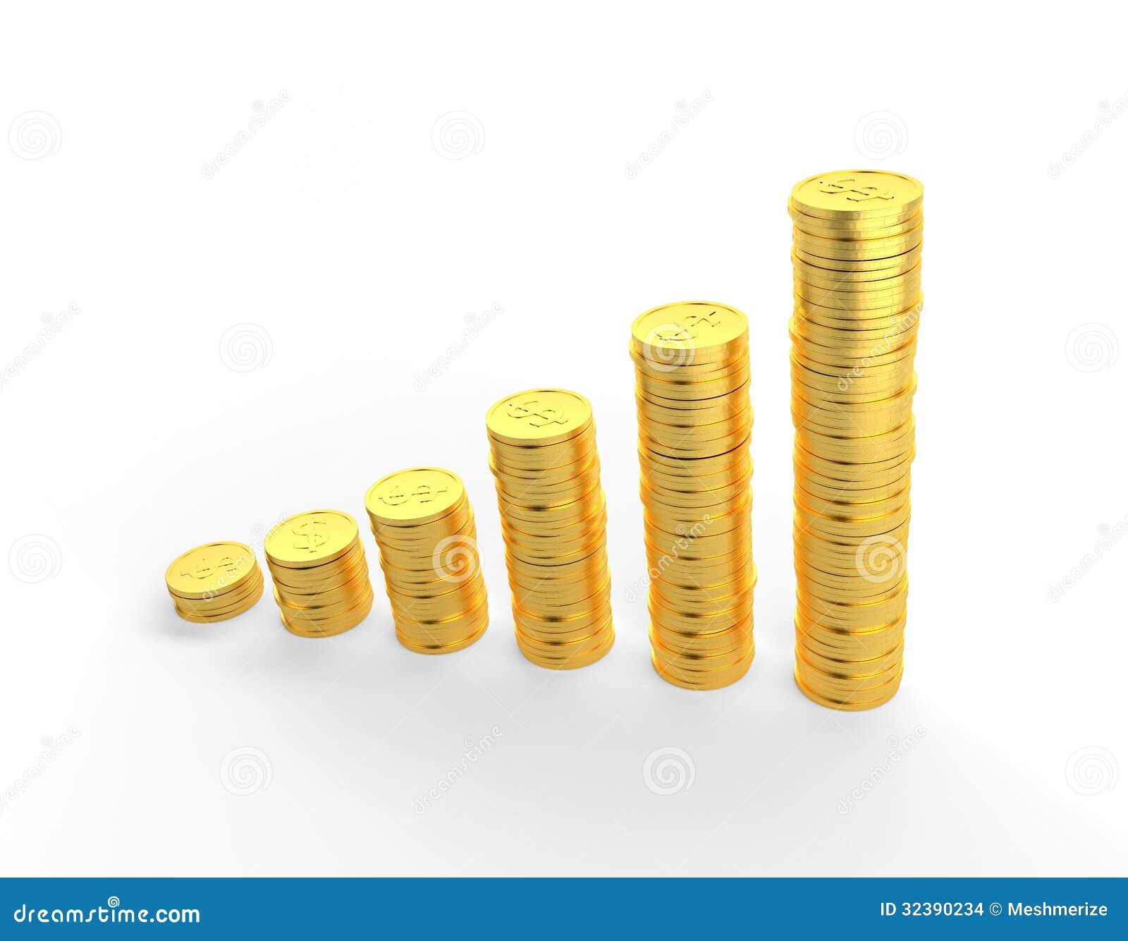Gold Coins 3D Graph with Clipping Path Stock Illustration ...