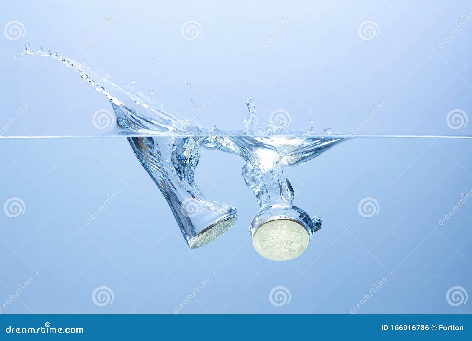 Gold Coins Dropped into the Water Stock Photo - Image of fresh ...