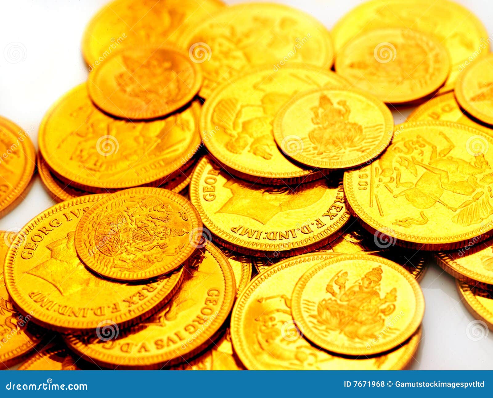 Gold Coins Embossed with Images Stock Photo - Image of strewn, wealthy ...