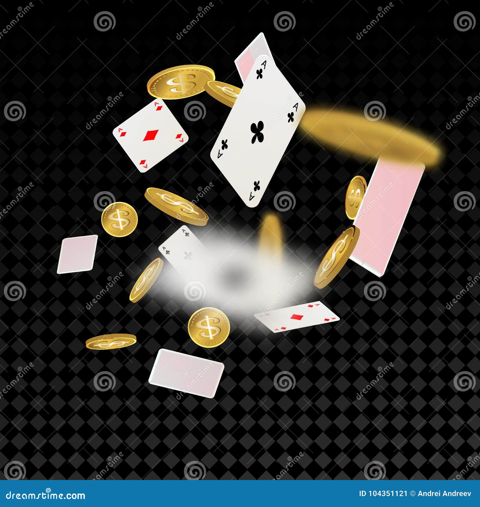 Gold Coins Explosion and Playing Cards. Stock Vector - Illustration of ...